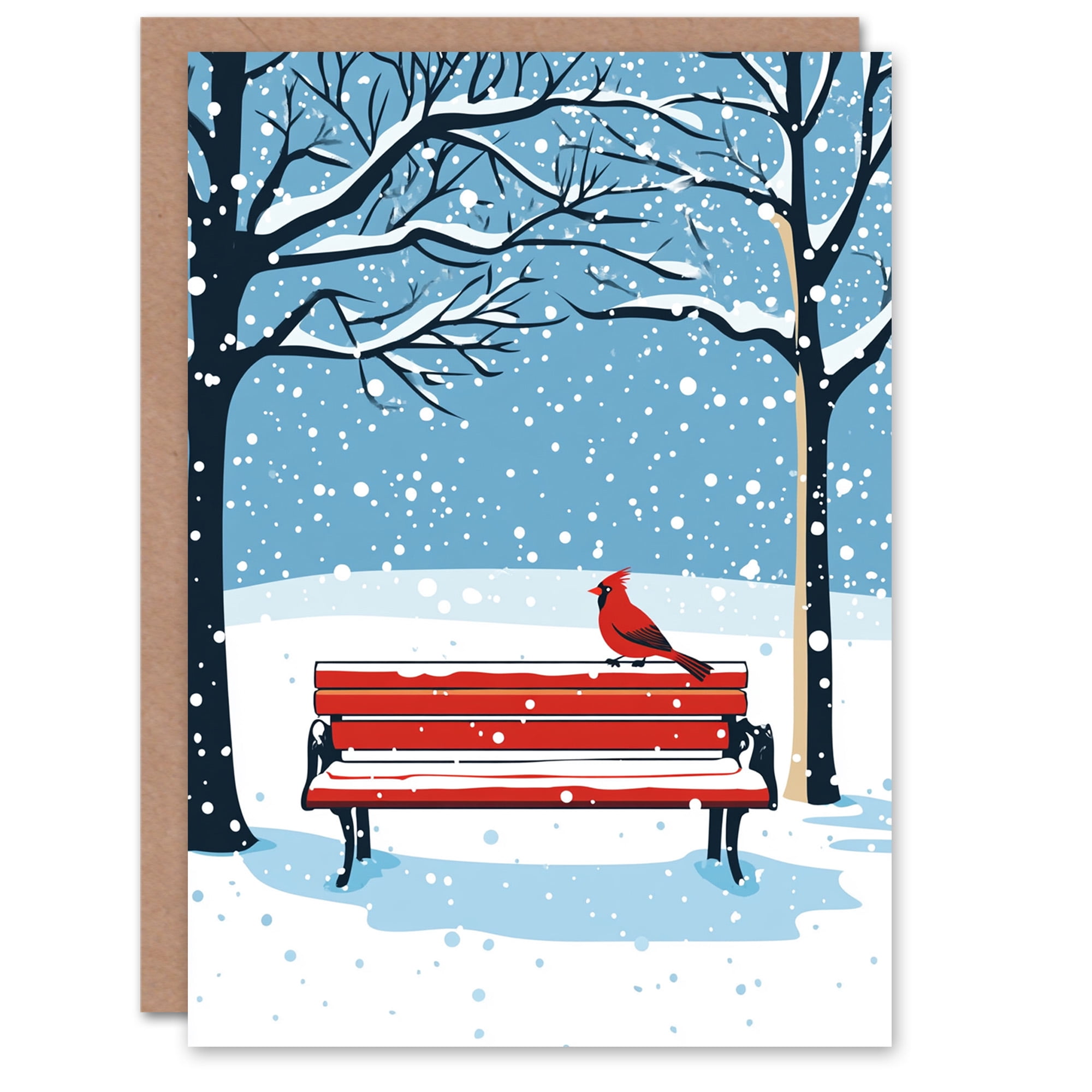 Artery8 Red Cardinal Park Bench Snow Winter Scene Blank For Him Or Her ...