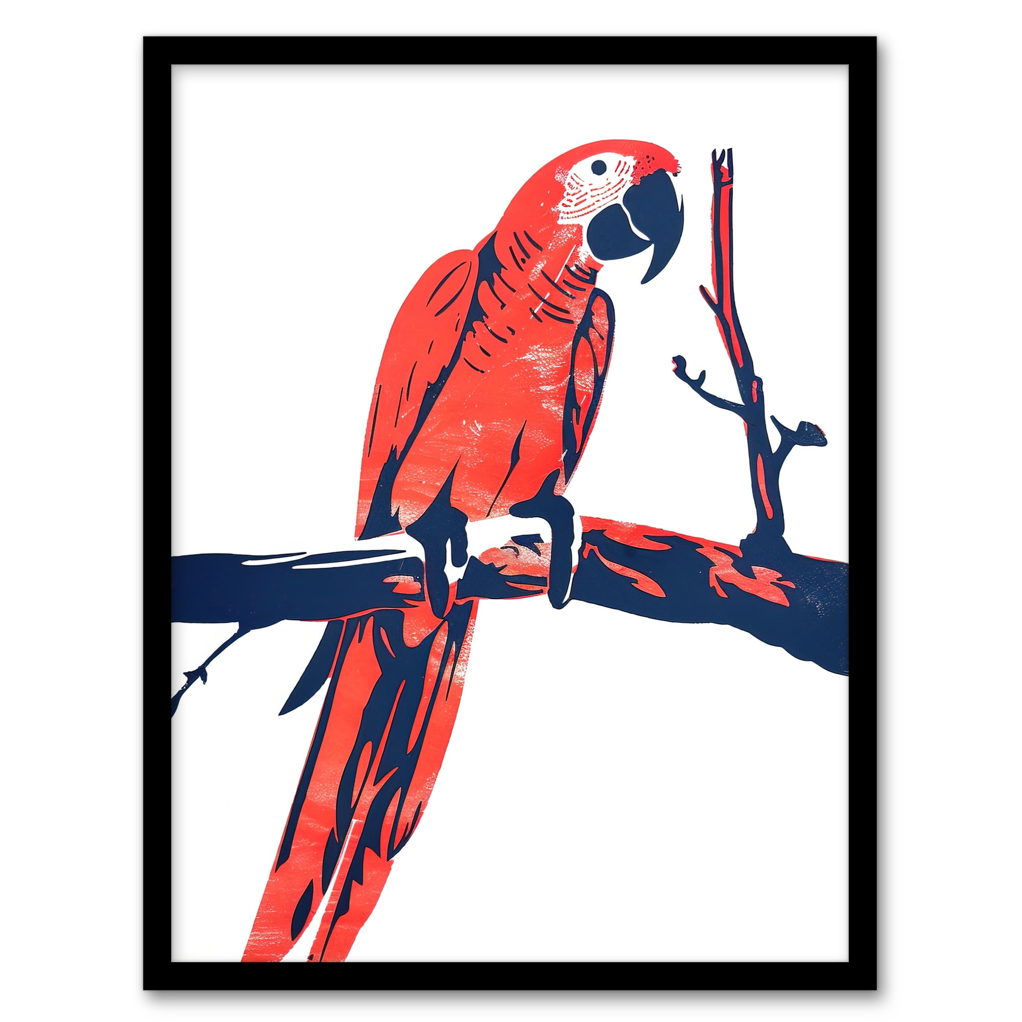 Artery8 Red Parrot Bird on Tree Branch Vintage Living Room Artwork ...