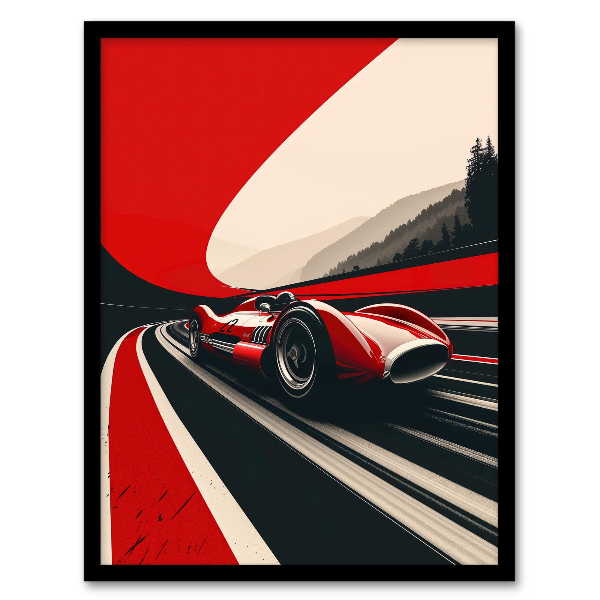 Artery8 Retro Futuristic Race Car Dynamic Sport Track Man Cave Art Print Framed Poster Wall ...