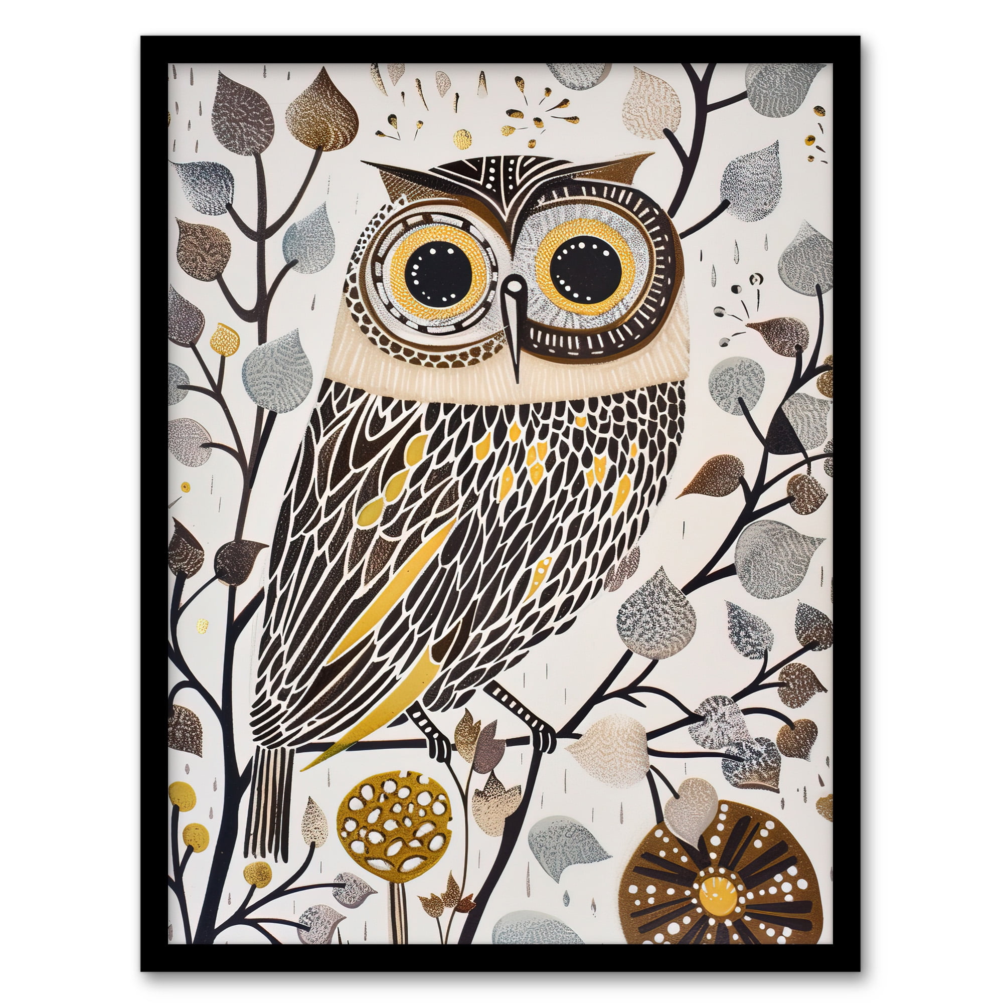 Artery8 Rustic Quirky Owl Bird Autumn Tree Bright Fun Living Room ...