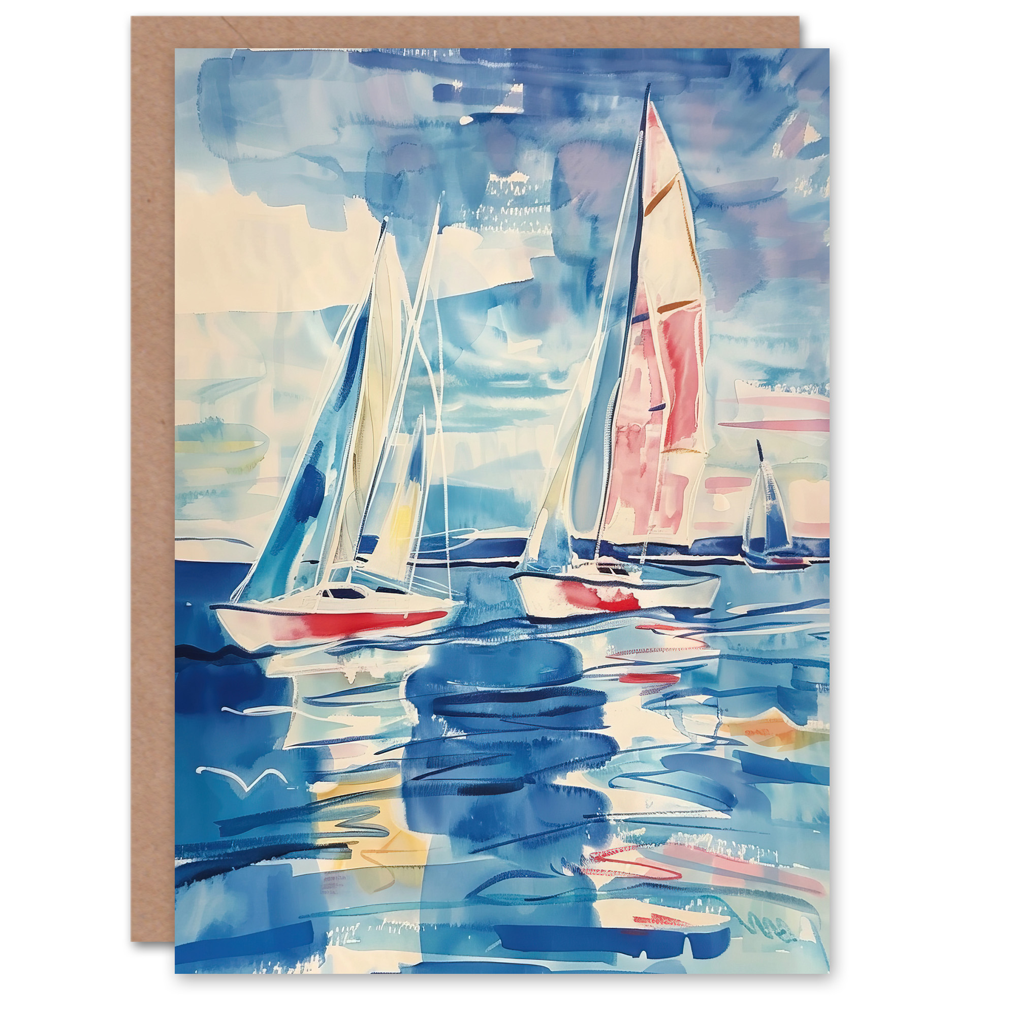 Artery8 Sailboats at Sea Oil Painting Nautical Seascape Greeting ...