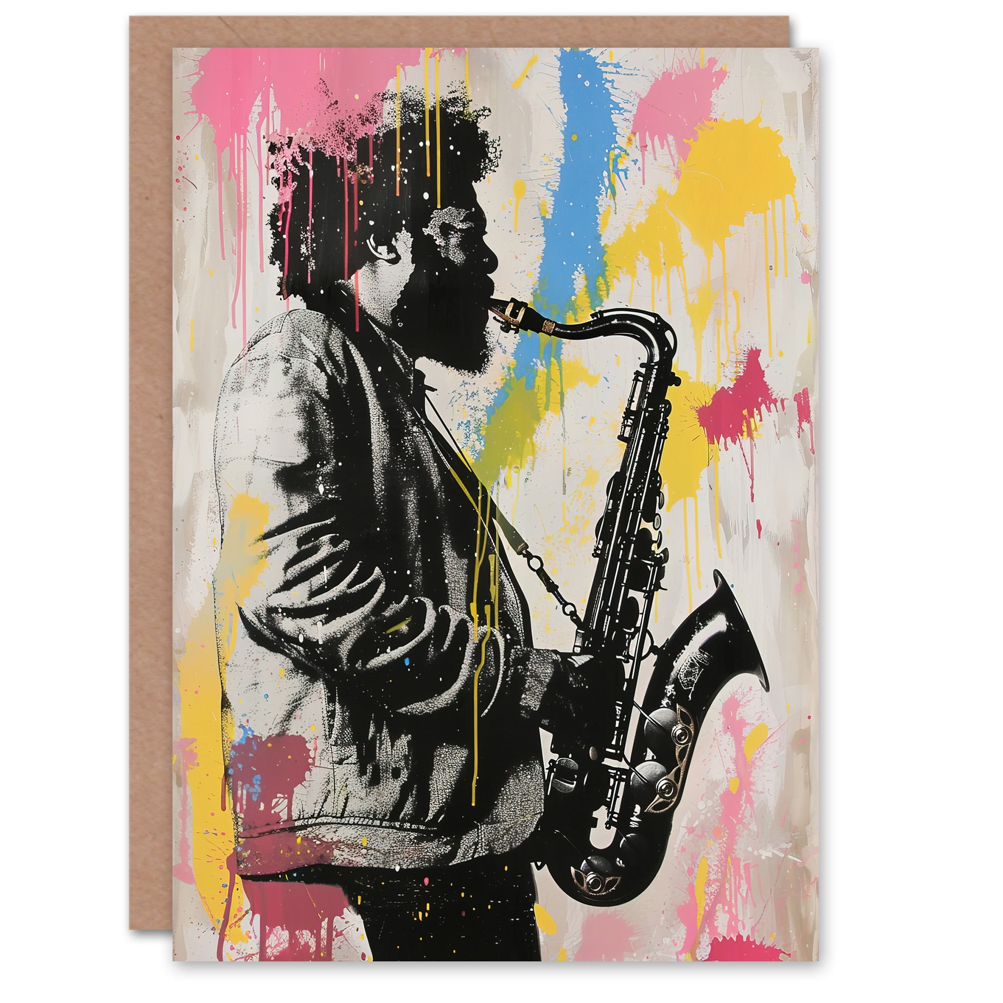 Artery8 Saxophone Player Portrait Paint Splash Street Art Greeting ...