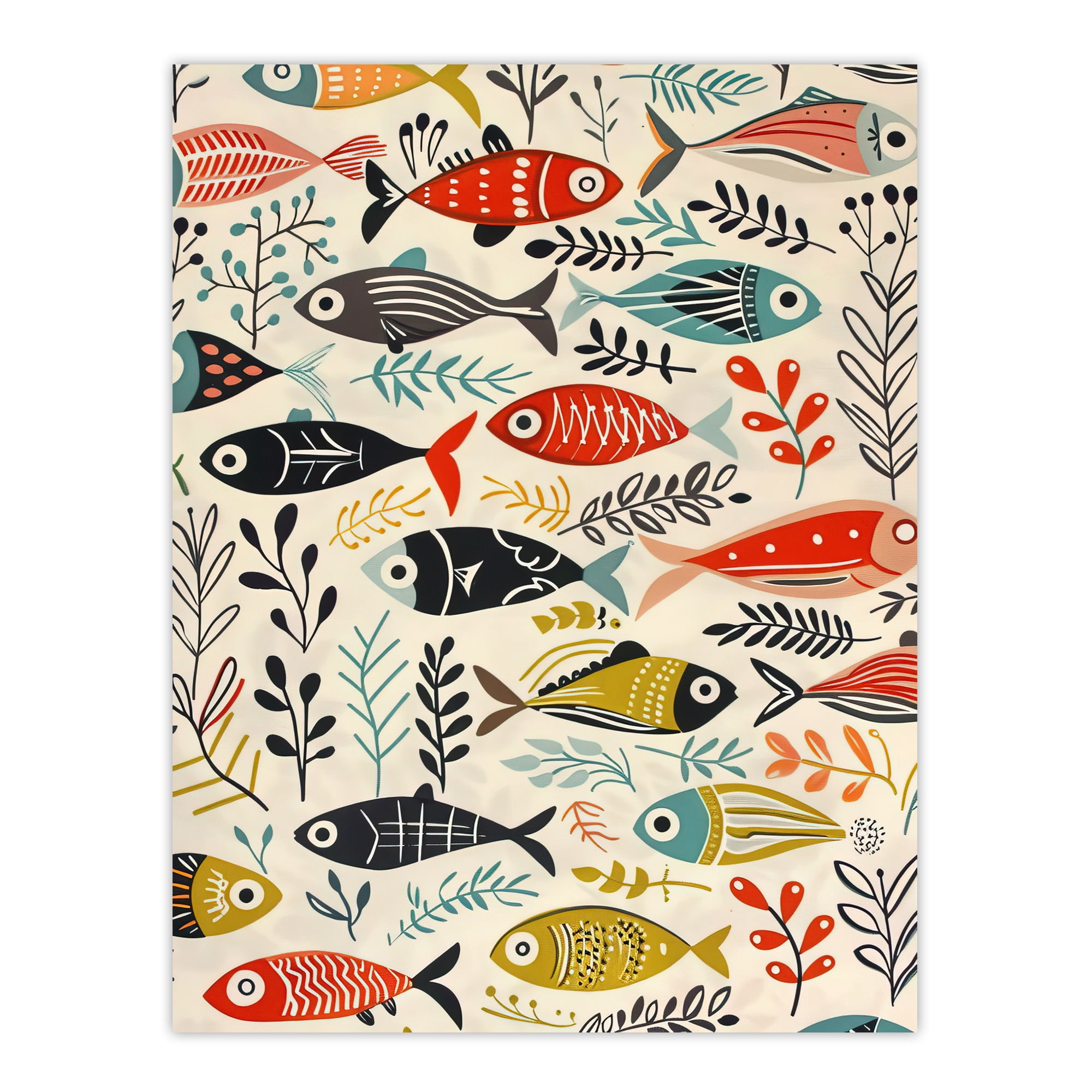 Artery8 Scandi Fish Sea Kelp Design Colourful Rustic Bathroom Toilet Unframed Wall Art Print ...