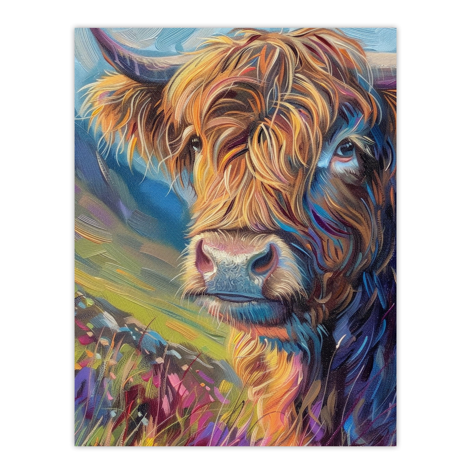 Artery8 Scottish Highland Cow Hairy Coo Oil Painting For Living Room ...