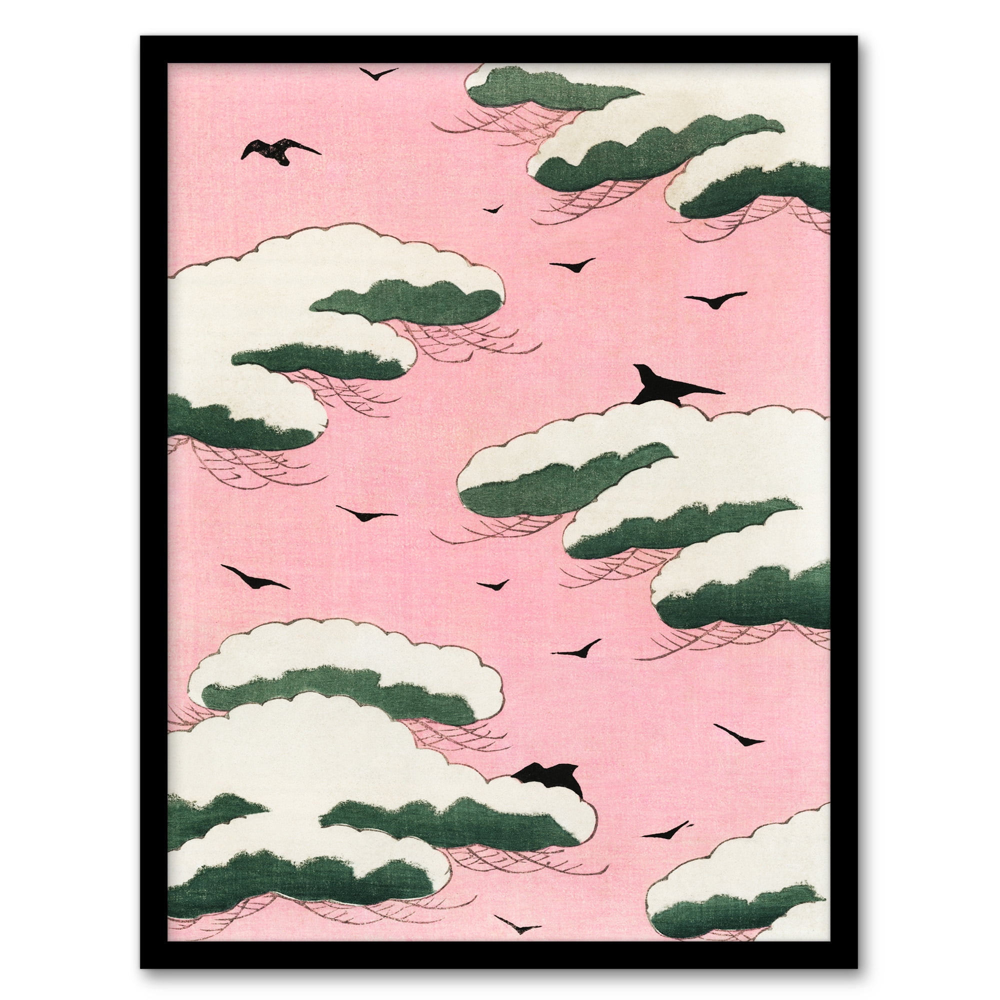 Artery8 Shin Bijutsukai Pink Sky With Clouds and Birds Framed Wall Art ...