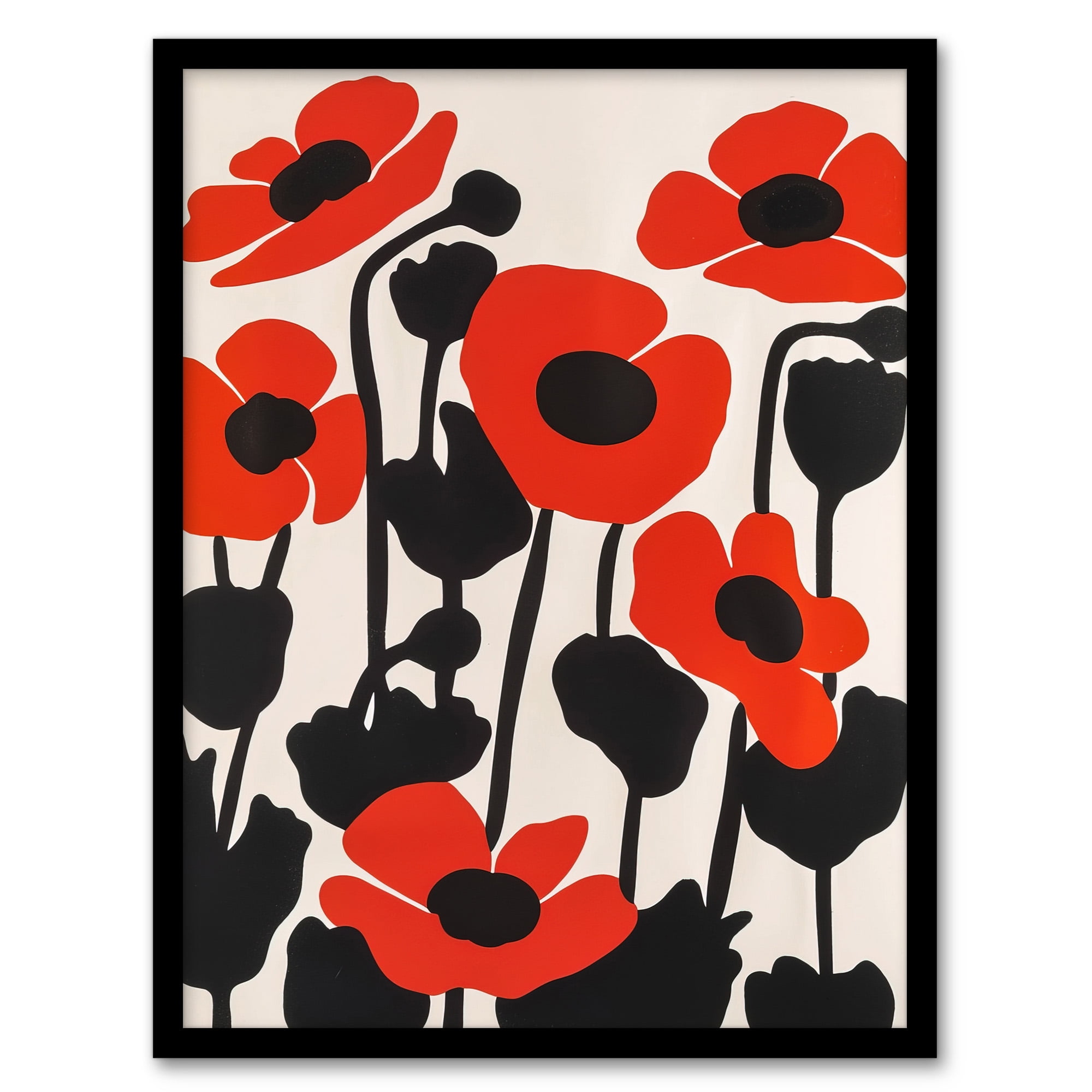 Artery8 Simple Poppy Flowers in Bloom Graphic Design Living Room Art ...