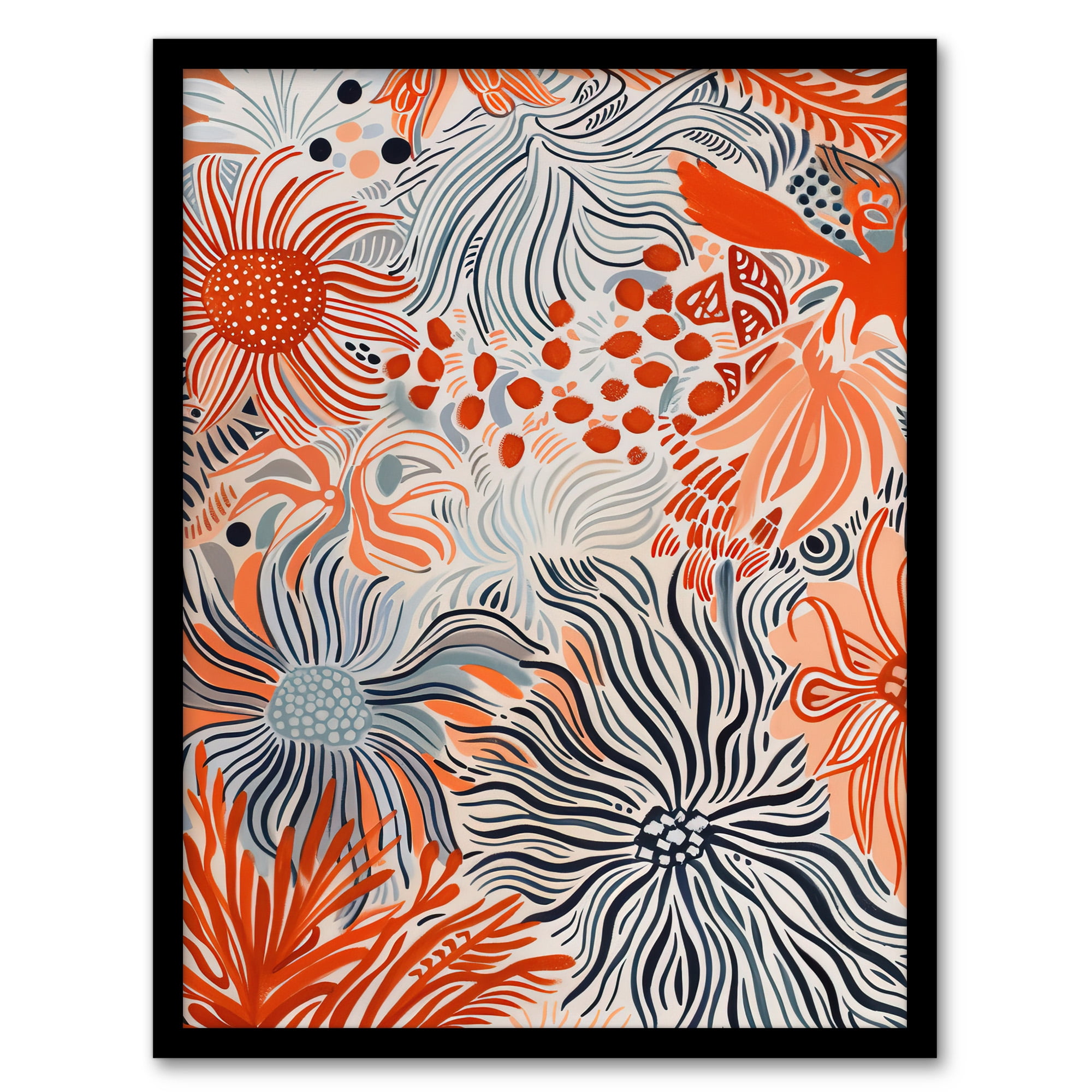 Artery8 Spring Garden Floral Pattern Orange Blue Design Living Room Art ...