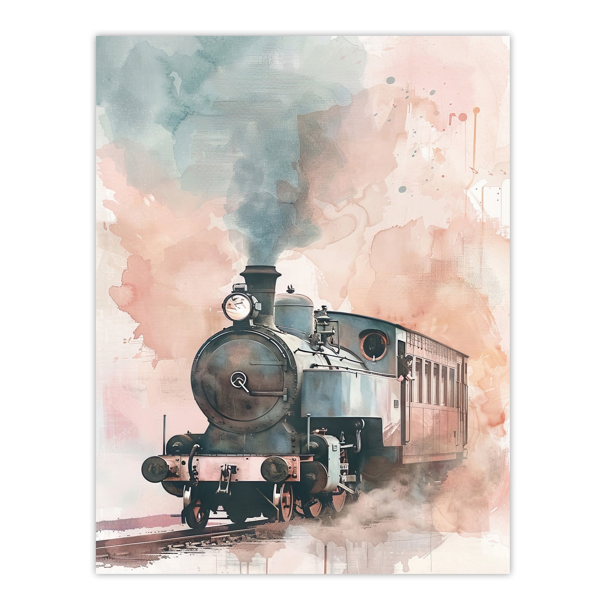 Artery8 Steam Train Blue Pink Watercolour Railfan Spotter Living Room ...