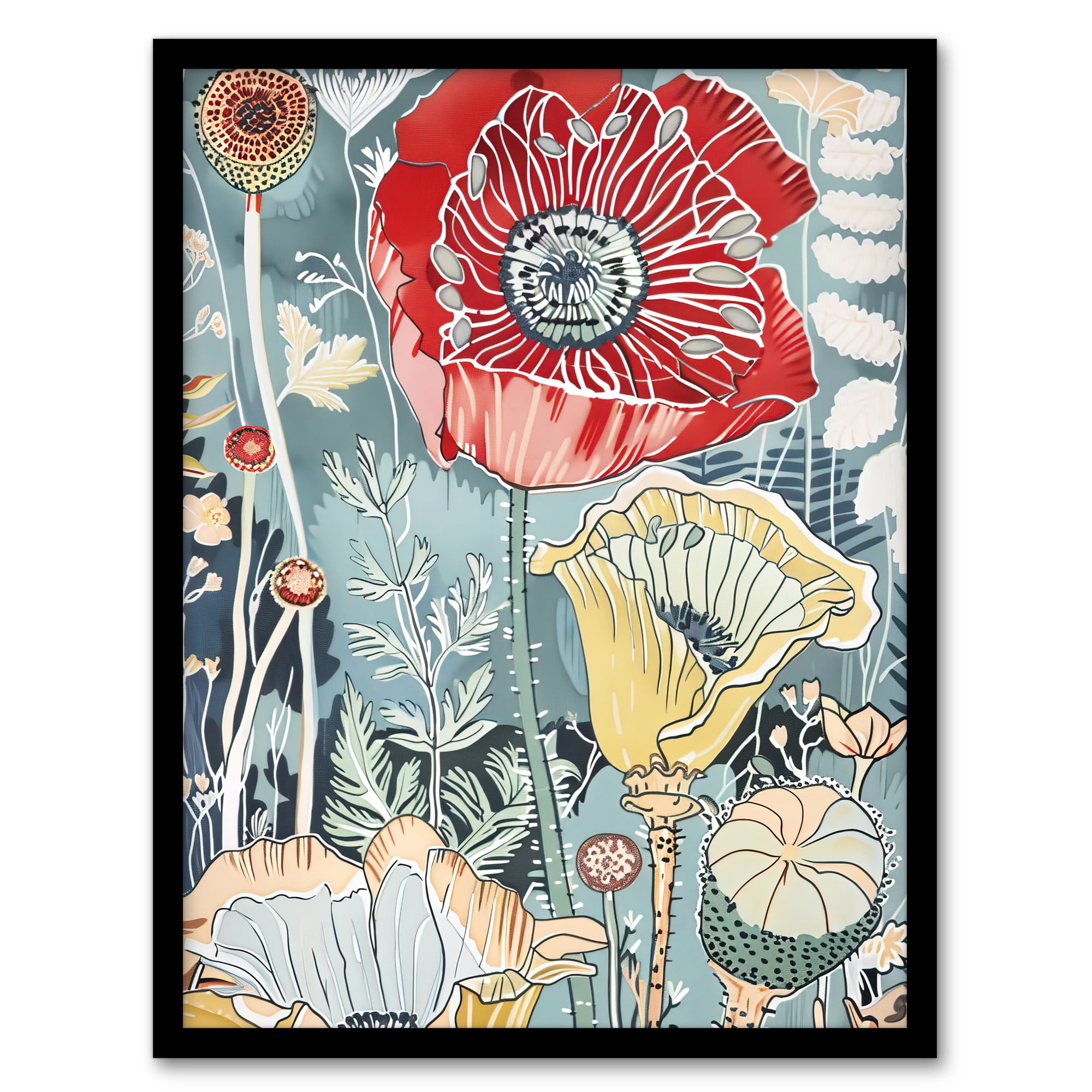 Artery8 Stylised Poppy Flowers Pastel Colour Design Living Room Artwork ...