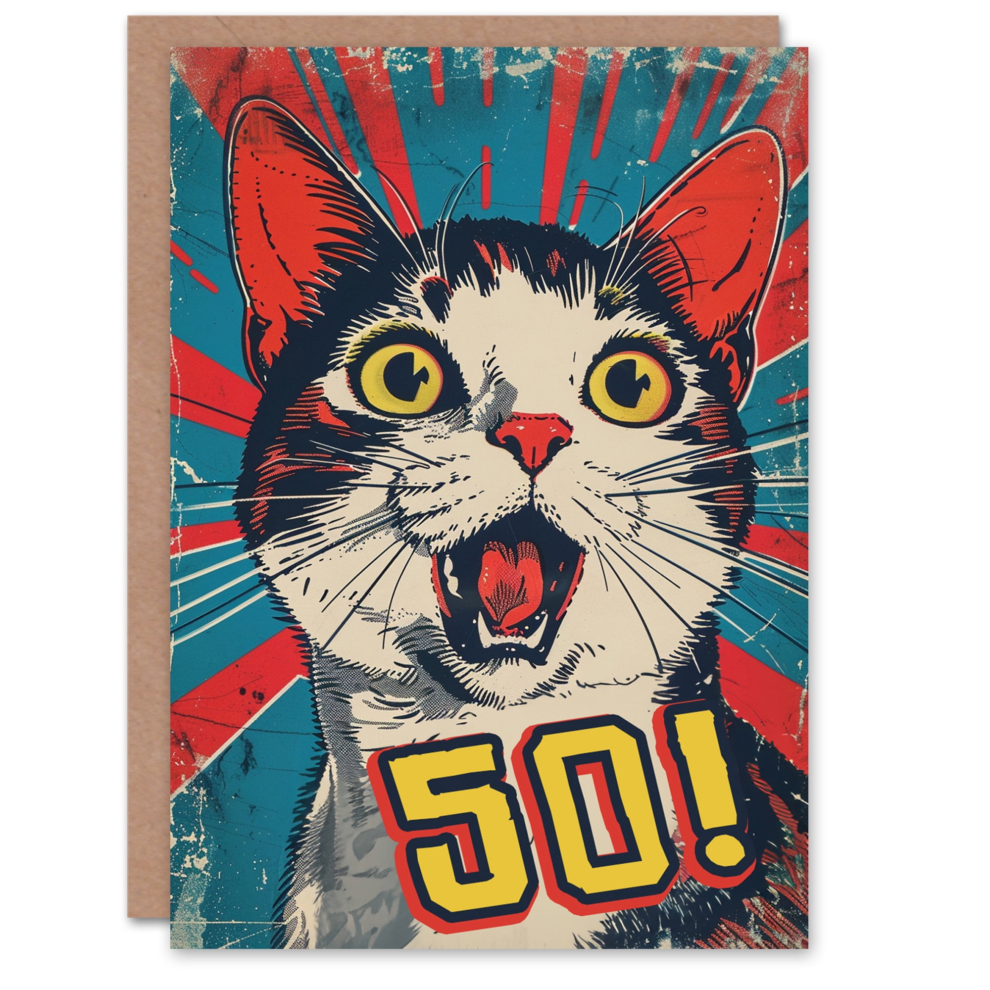 Artery8 Surprise Retro Style Fifty 50 Year Old Cat Lover Blank For Him ...