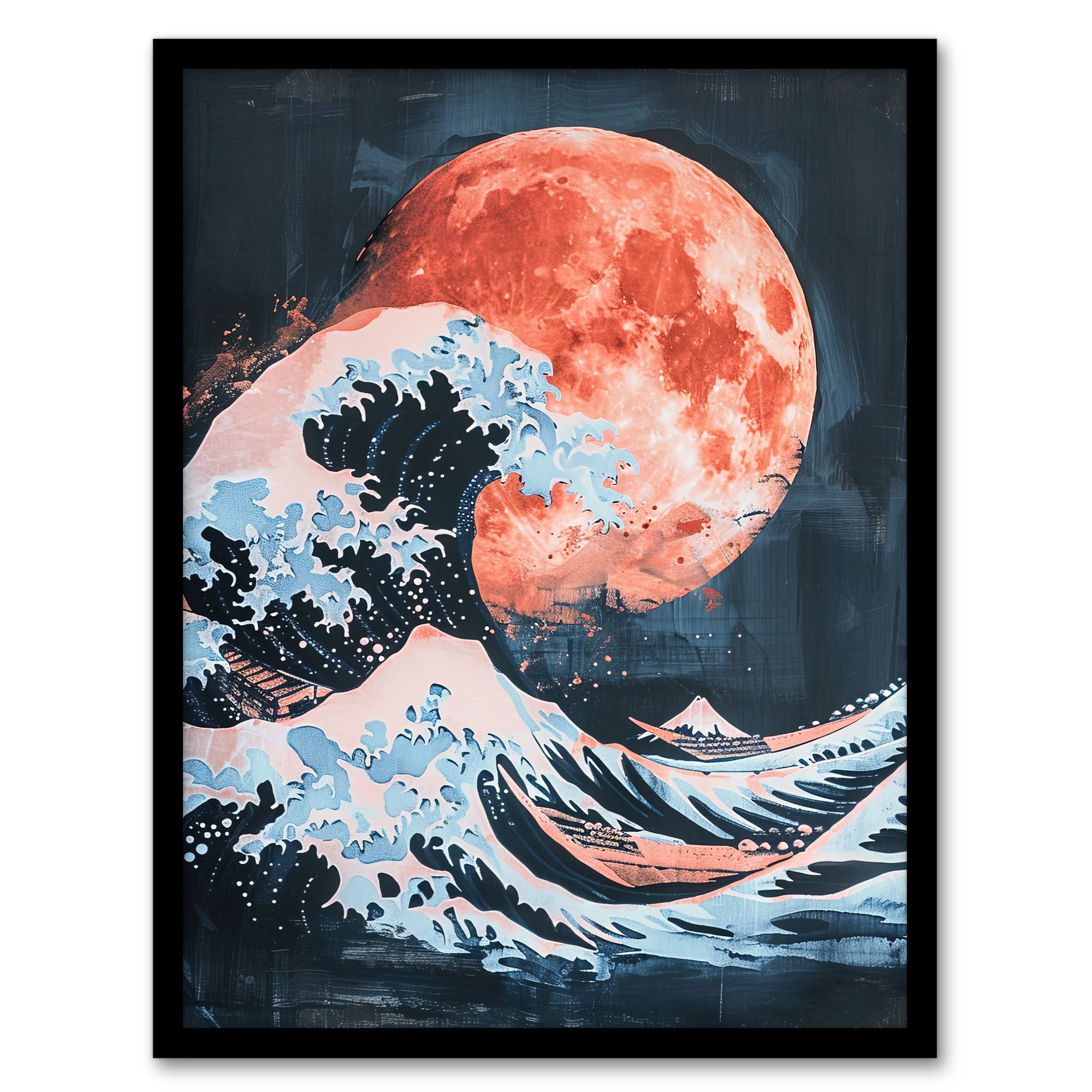 Artery8 Surreal Great Wave Blood Moon Sea Storm Painting Living Room ...