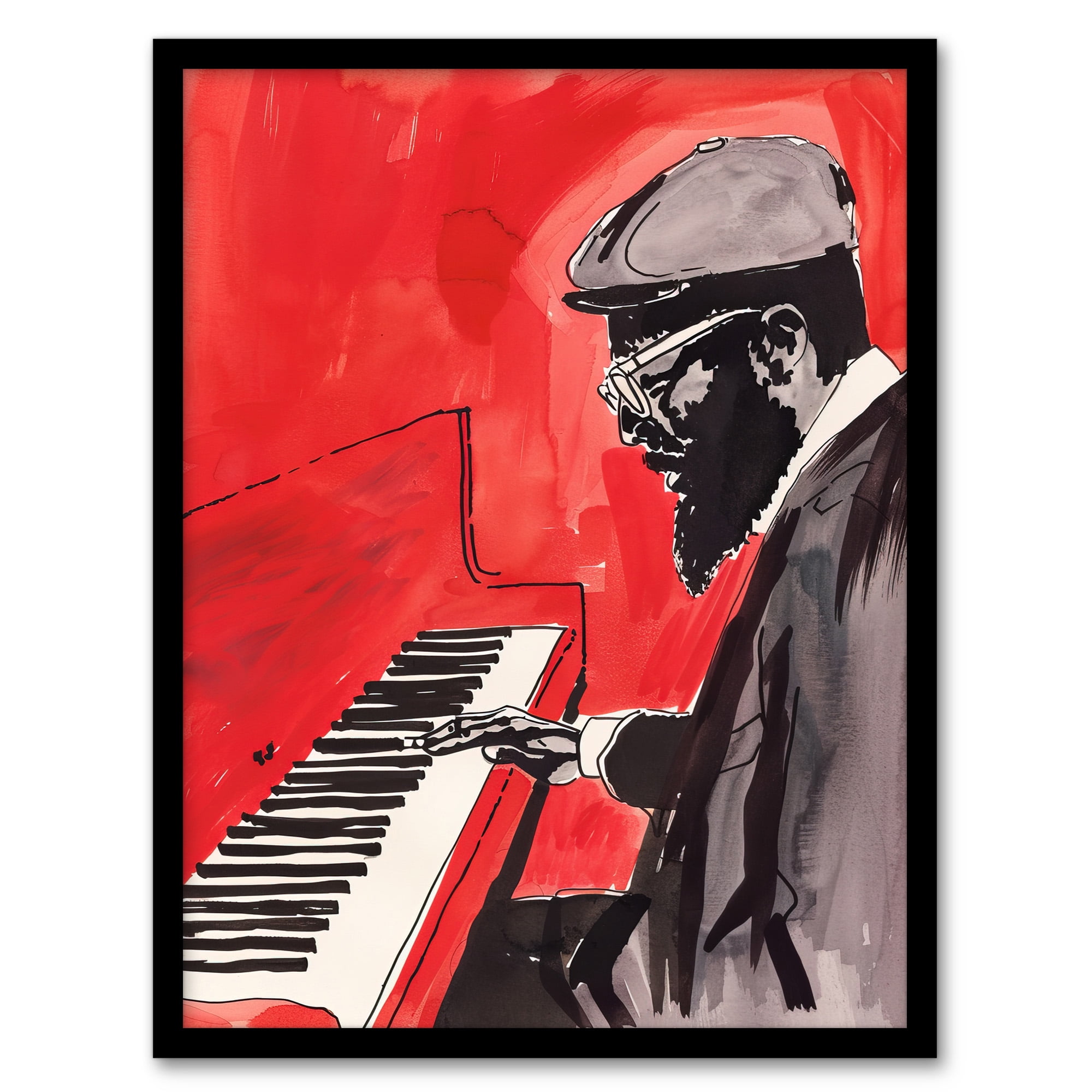 Artery8 Thelonious Monk Jazz Piano Music Red Portrait Living Room Art ...