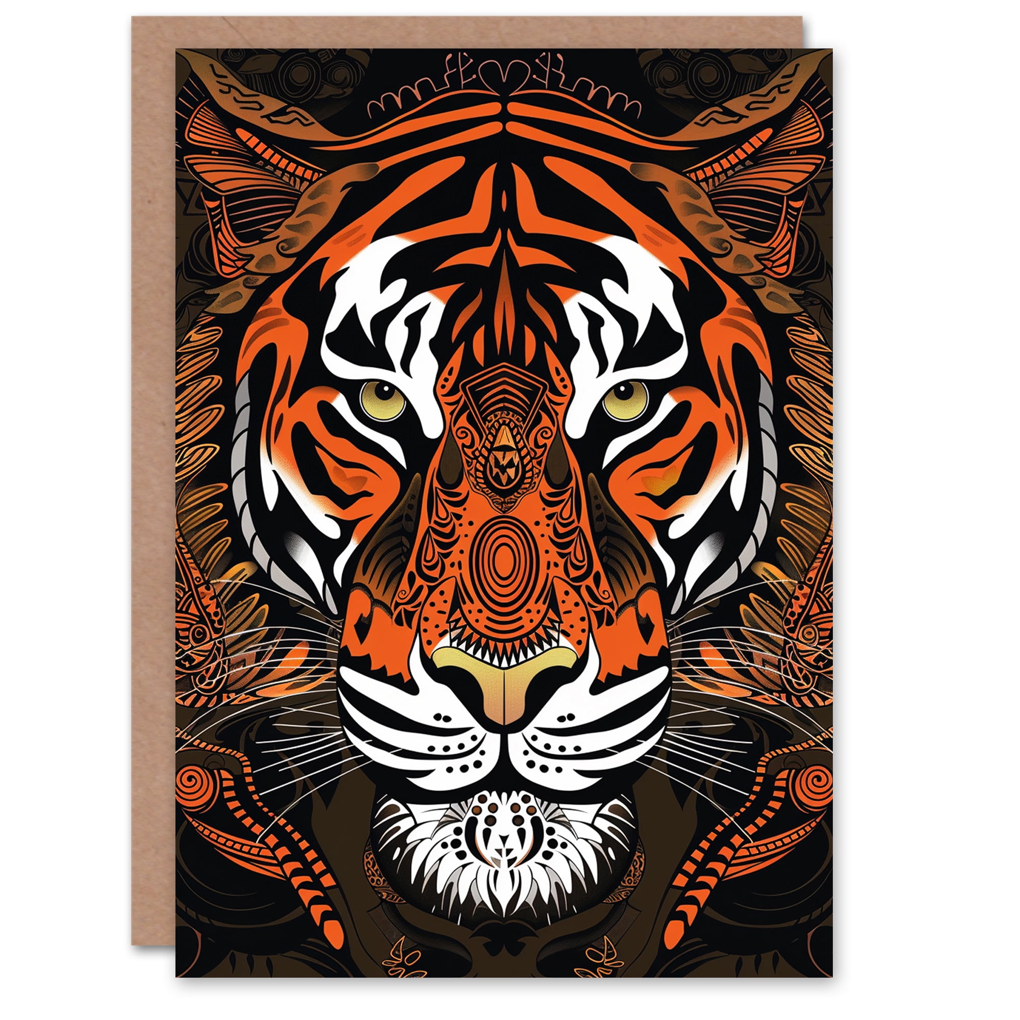 Artery8 Tribal Pattern Tiger Head Design Orange on Black Blank For Him ...