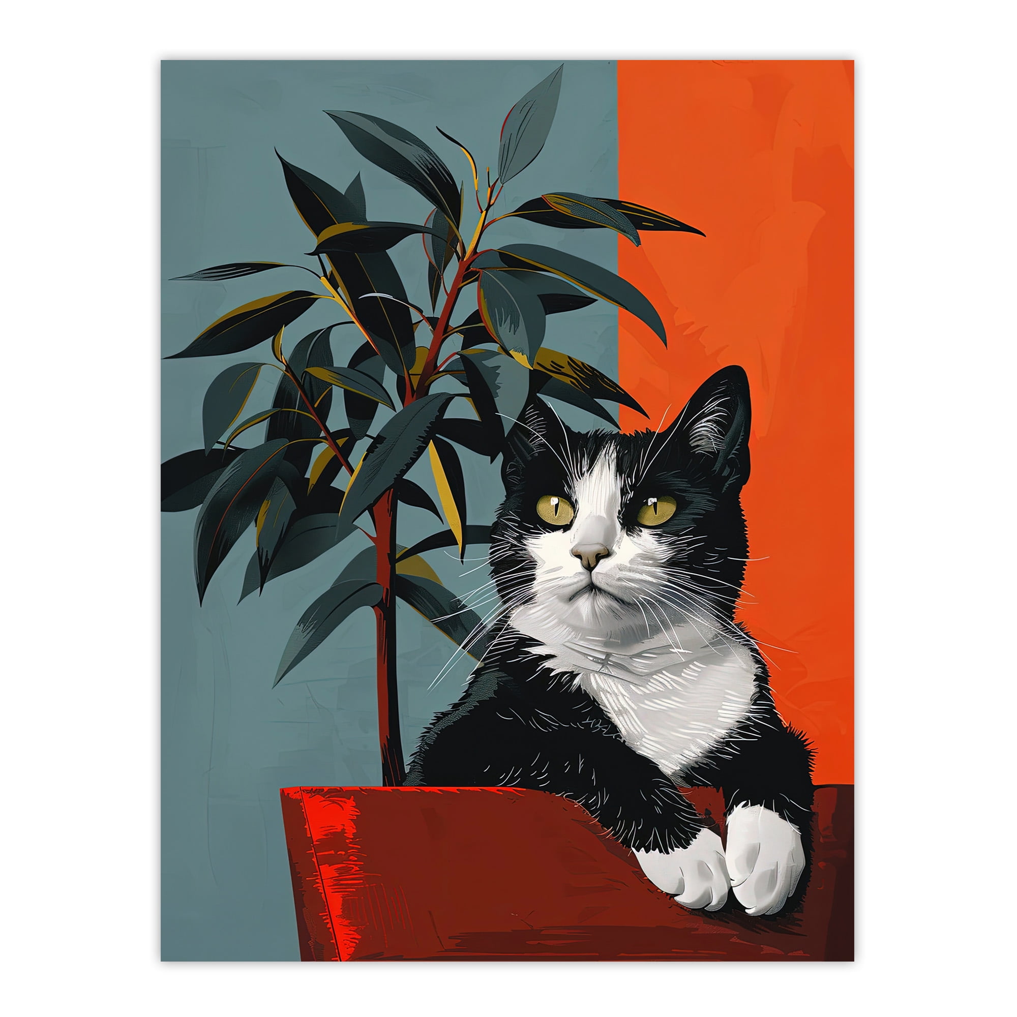 Artery8 Tuxedo Cat Portrait Sitting in Plant Pot For Living Room Extra ...