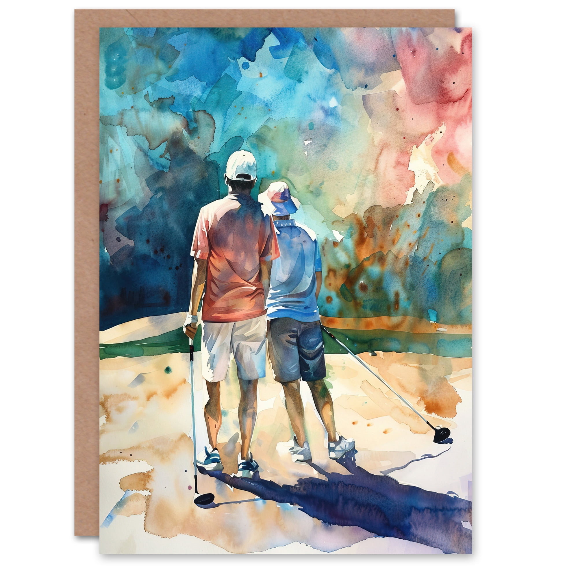 Artery8 Two Golfer Friends in Bunker Watercolour Golf Sun Greeting ...