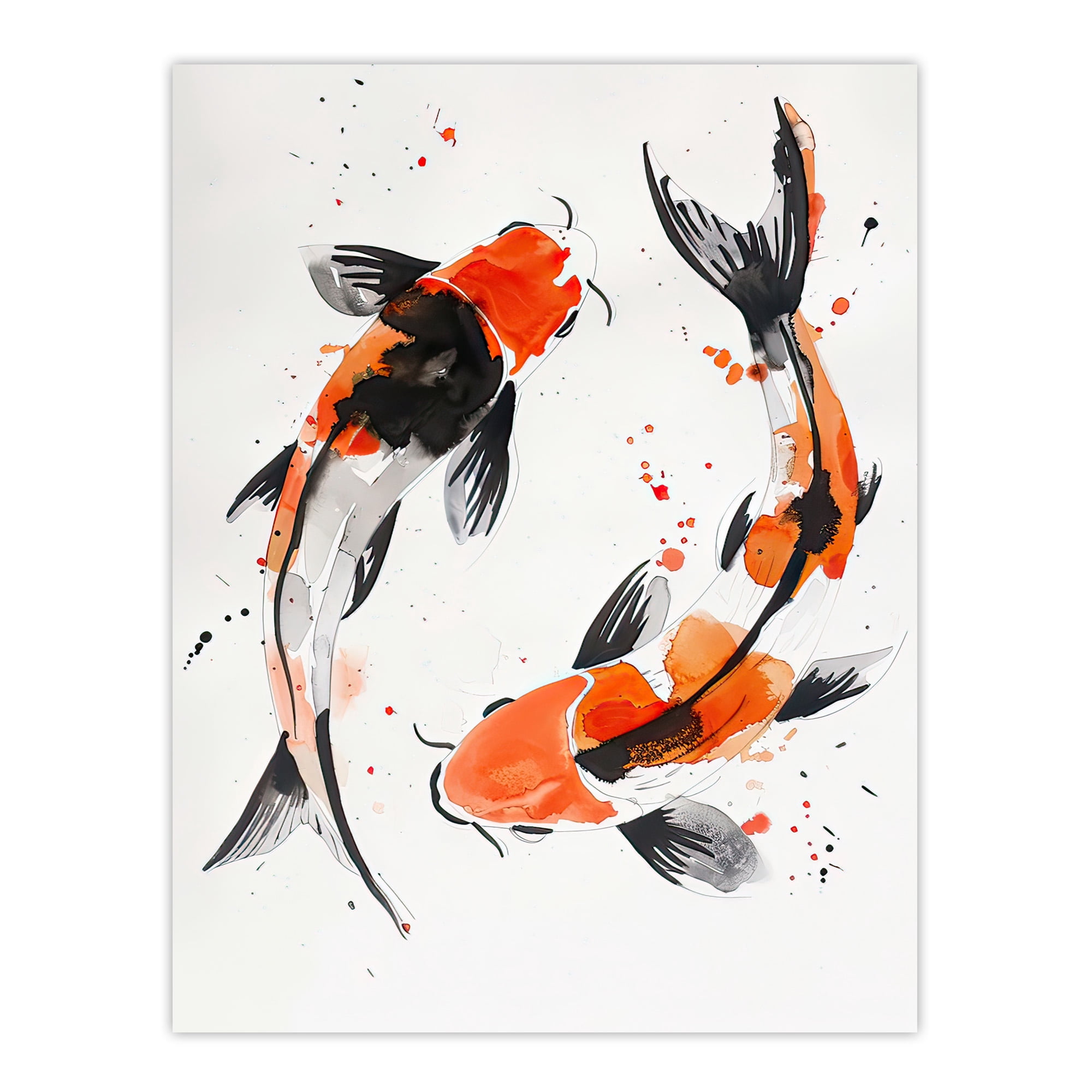 Artery8 Two Japanese Koi Carp Fish Bright Watercolour Living Room Extra ...
