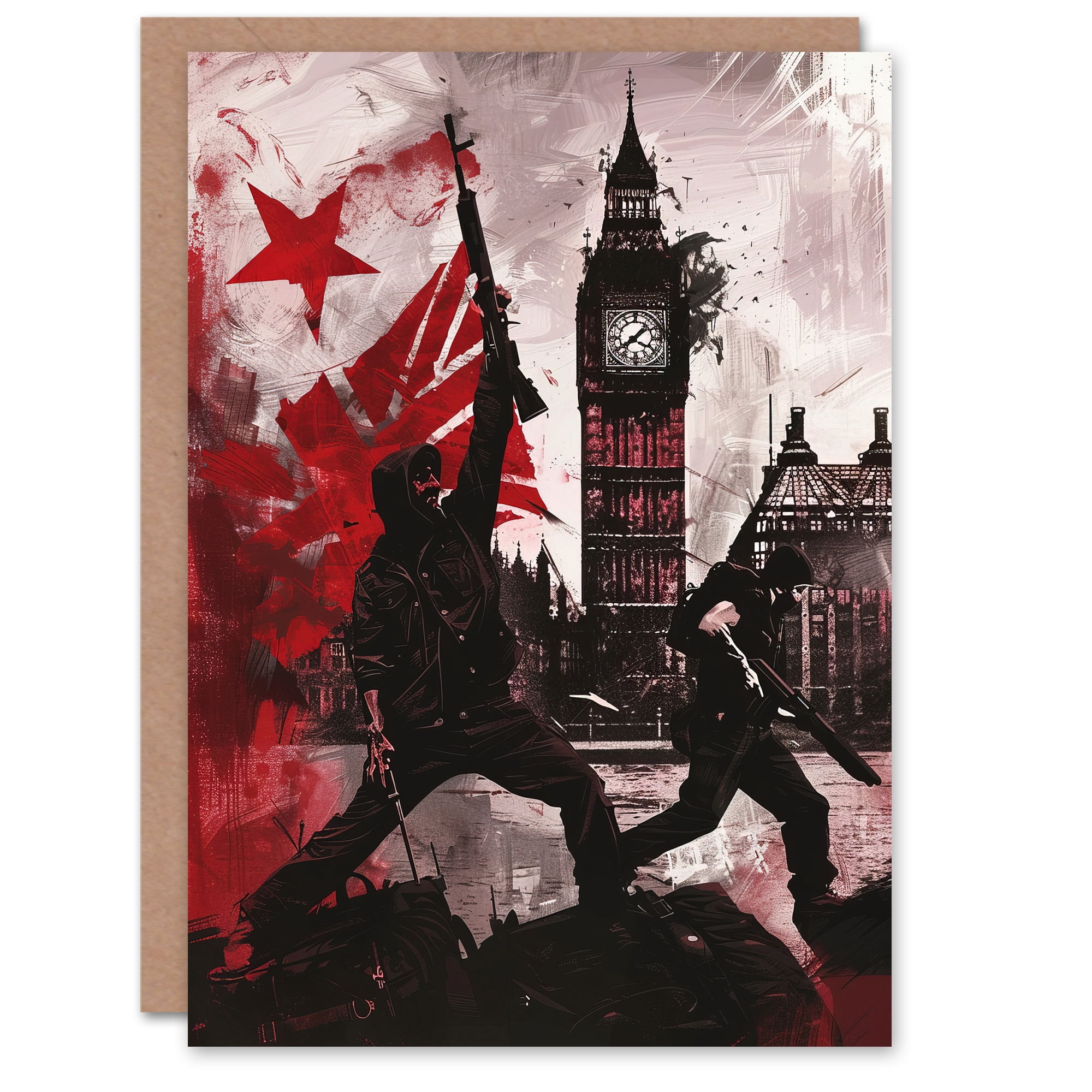 Artery8 UK Anarchy Big Ben Tower London Painting Greeting Birthday Card ...