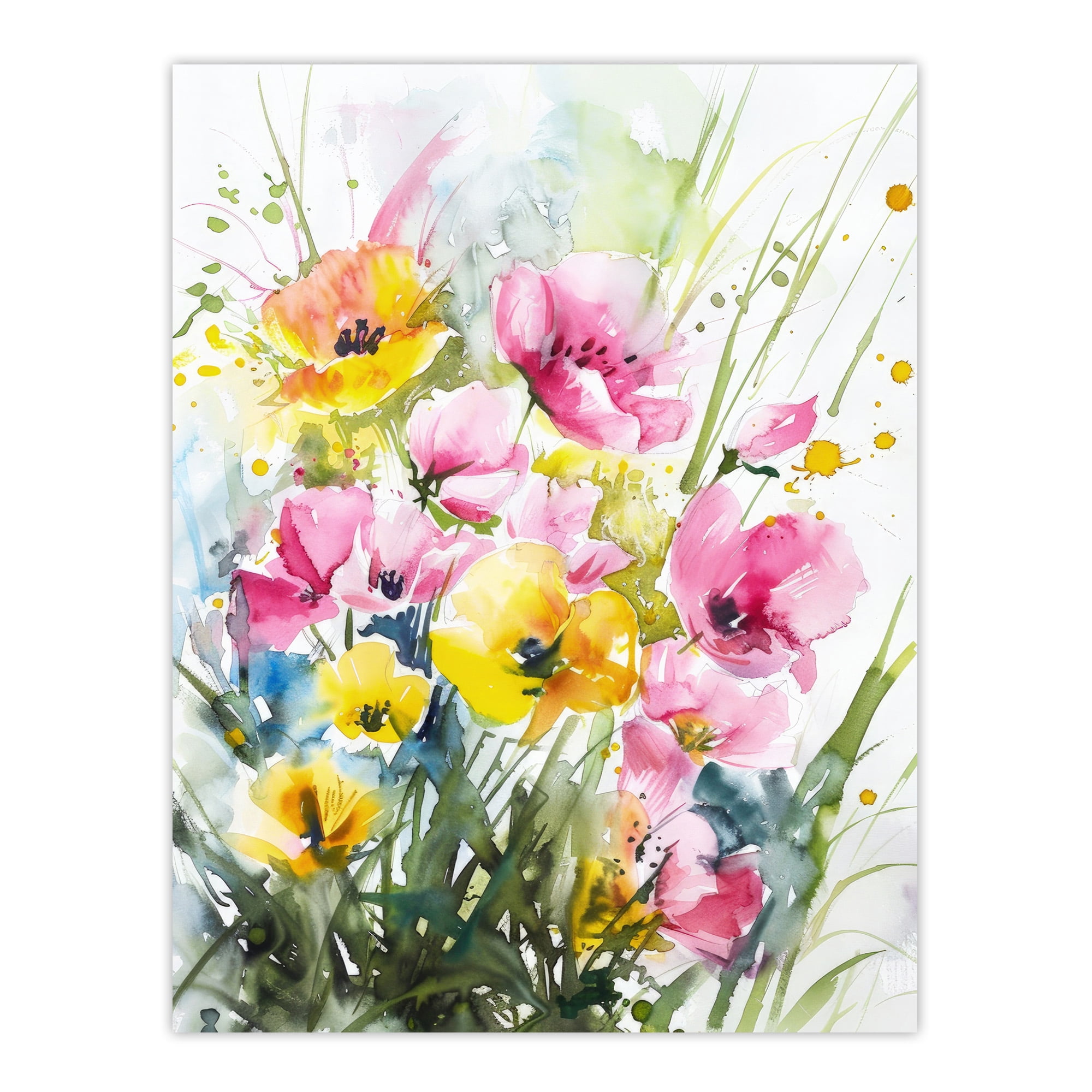 Artery8 Watercolour Spring Flowers Painting Floral Elegant For Living ...