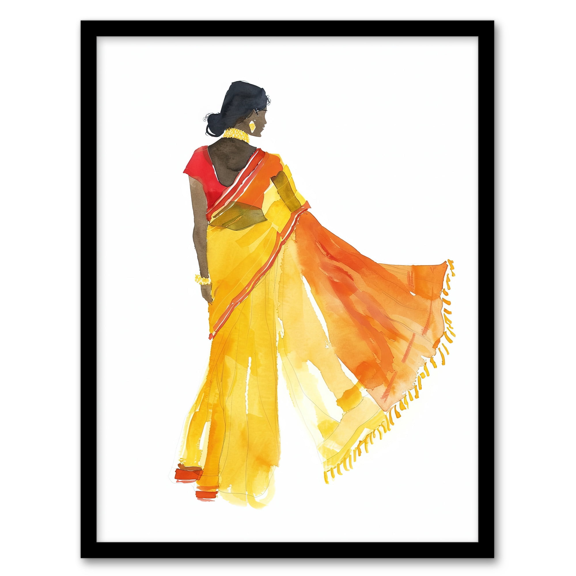 Artery8 Woman in Orange Yellow Saree Hindu Muslim Skirt Living Room ...