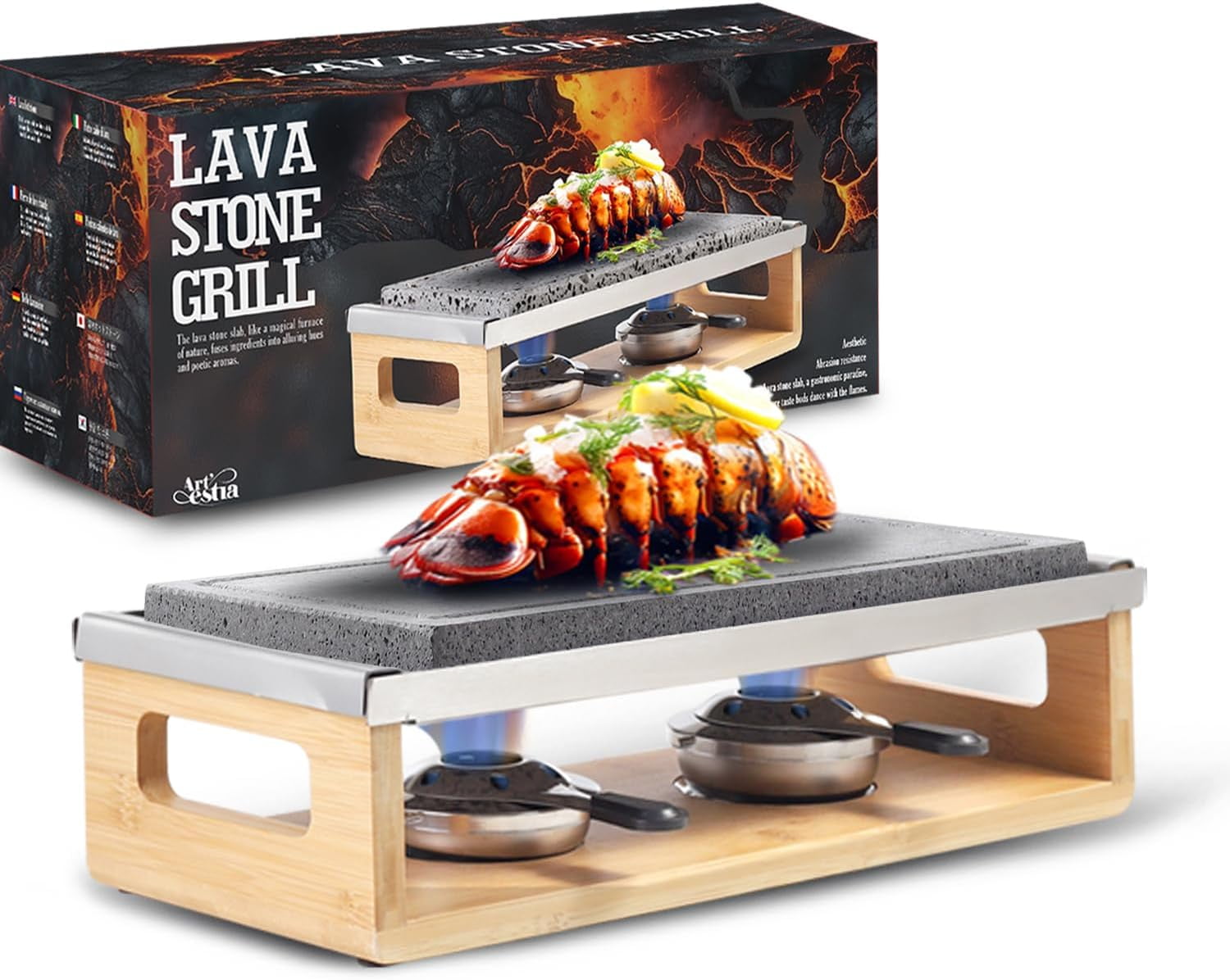 Artestia Steak Lava Stone Table Grill for Meat with Bamboo Stand ...