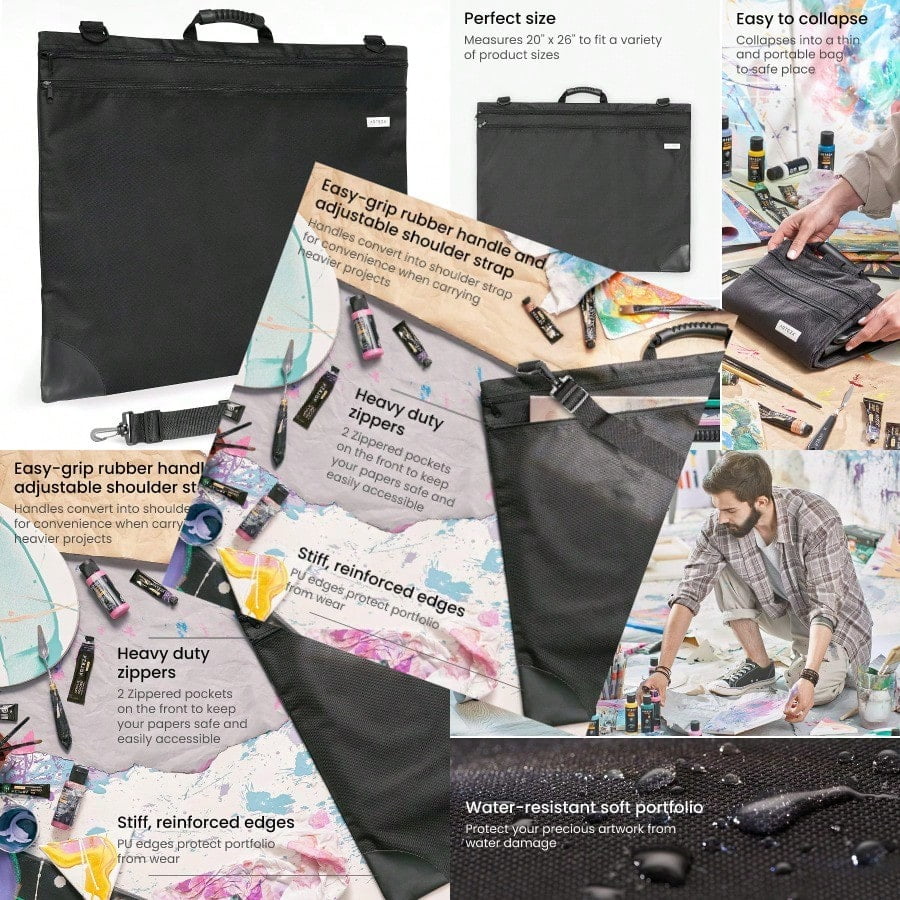 Arteza Art Portfolio Case 20 x 26 inches Black Large Soft Art Storage ...