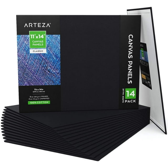 Arteza Canvas Panels, Classic, Black, 11"x14", Blank Canvas Boards for ...