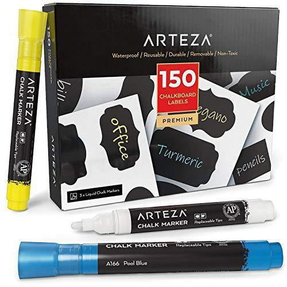 Arteza Chalkboard Labels for Mason Jars, Black, Removeable, 3 Colored ...