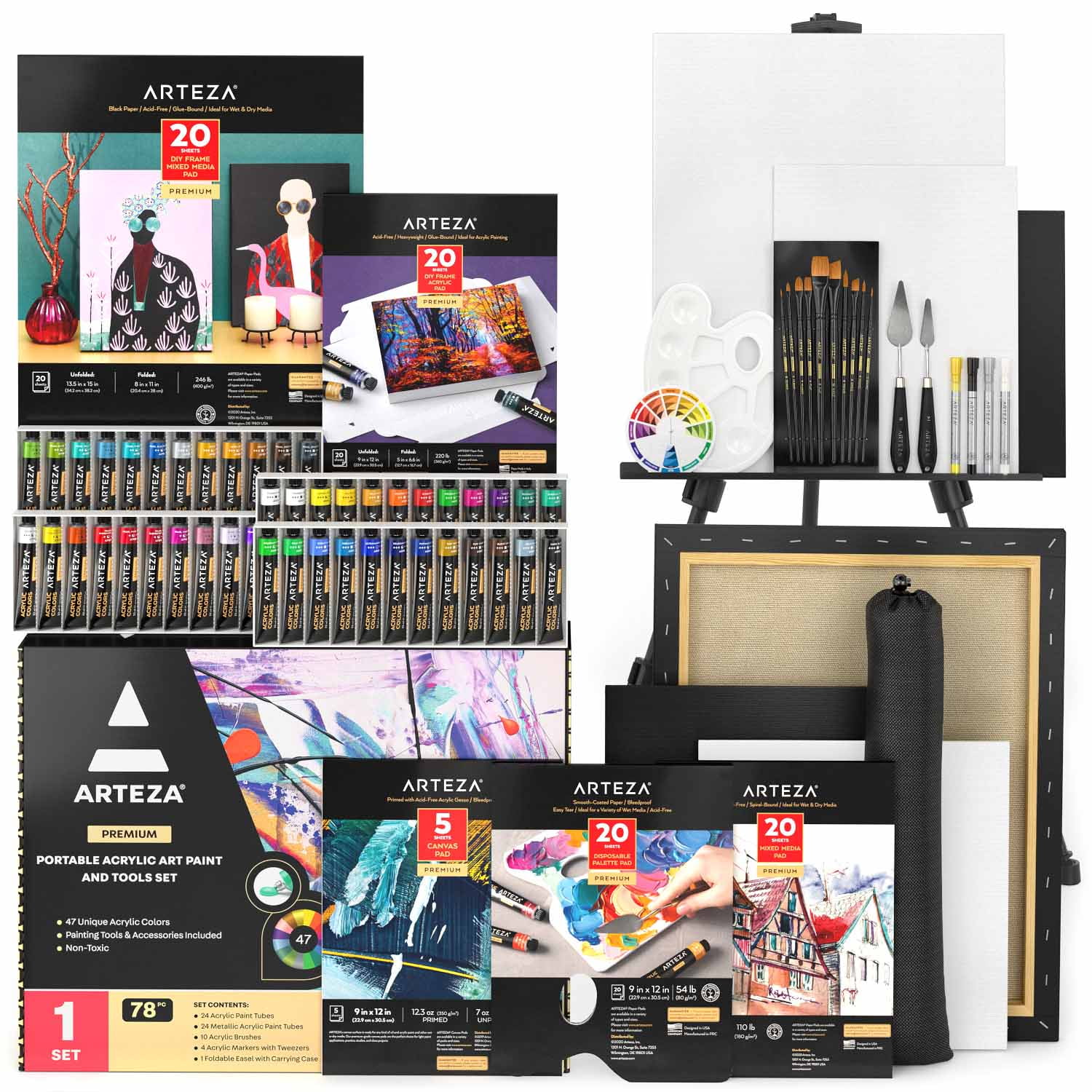 Arteza Deluxe Portable Acrylic Art Paint and Tools Set - Walmart.com