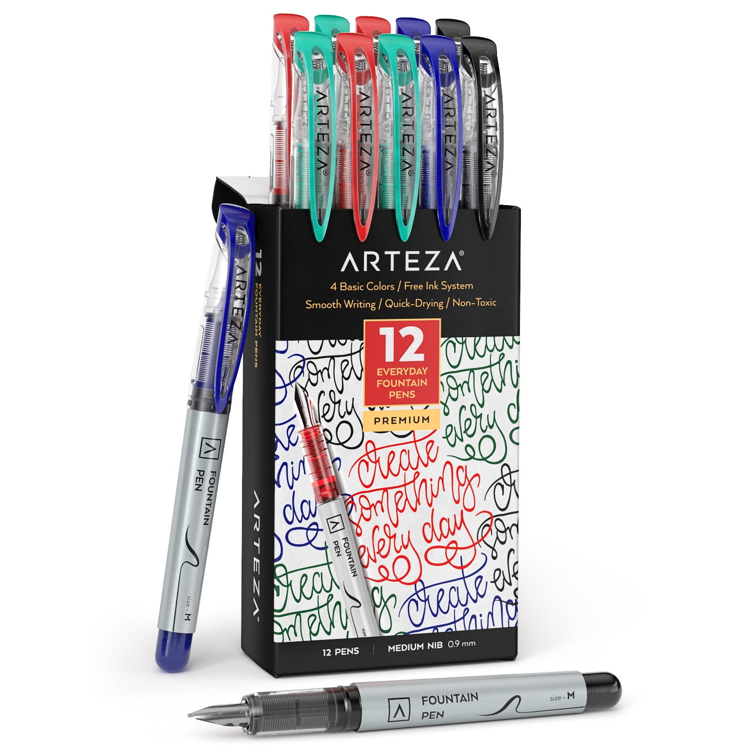 Arteza Disposable Fountain Pens, Assorted colors (4 Black + 4 Blue + 2 ...