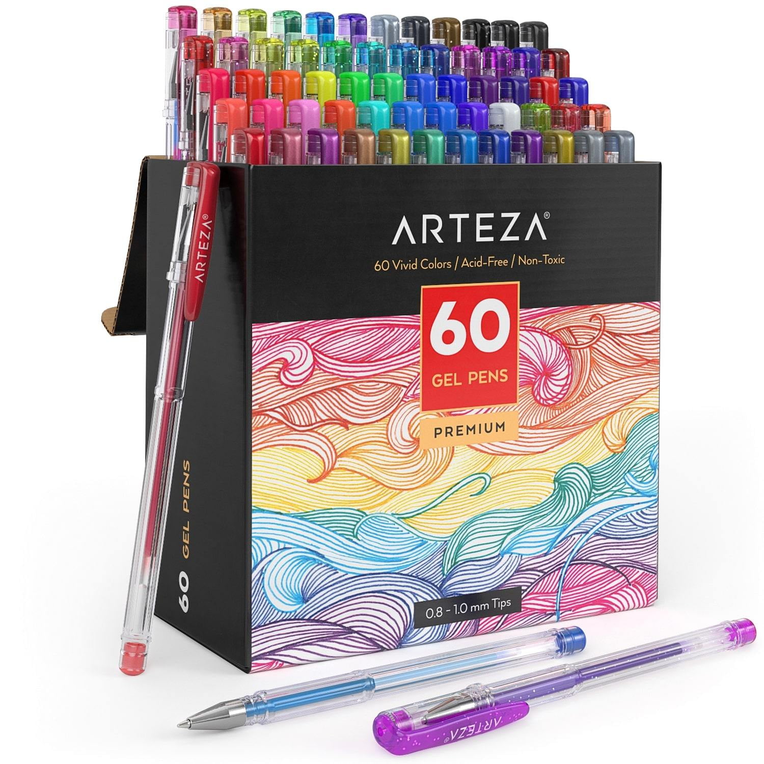 Arteza Artist Art Gel Ink Pens Set, Neon, Metallic, Glitter, Fine Point ...
