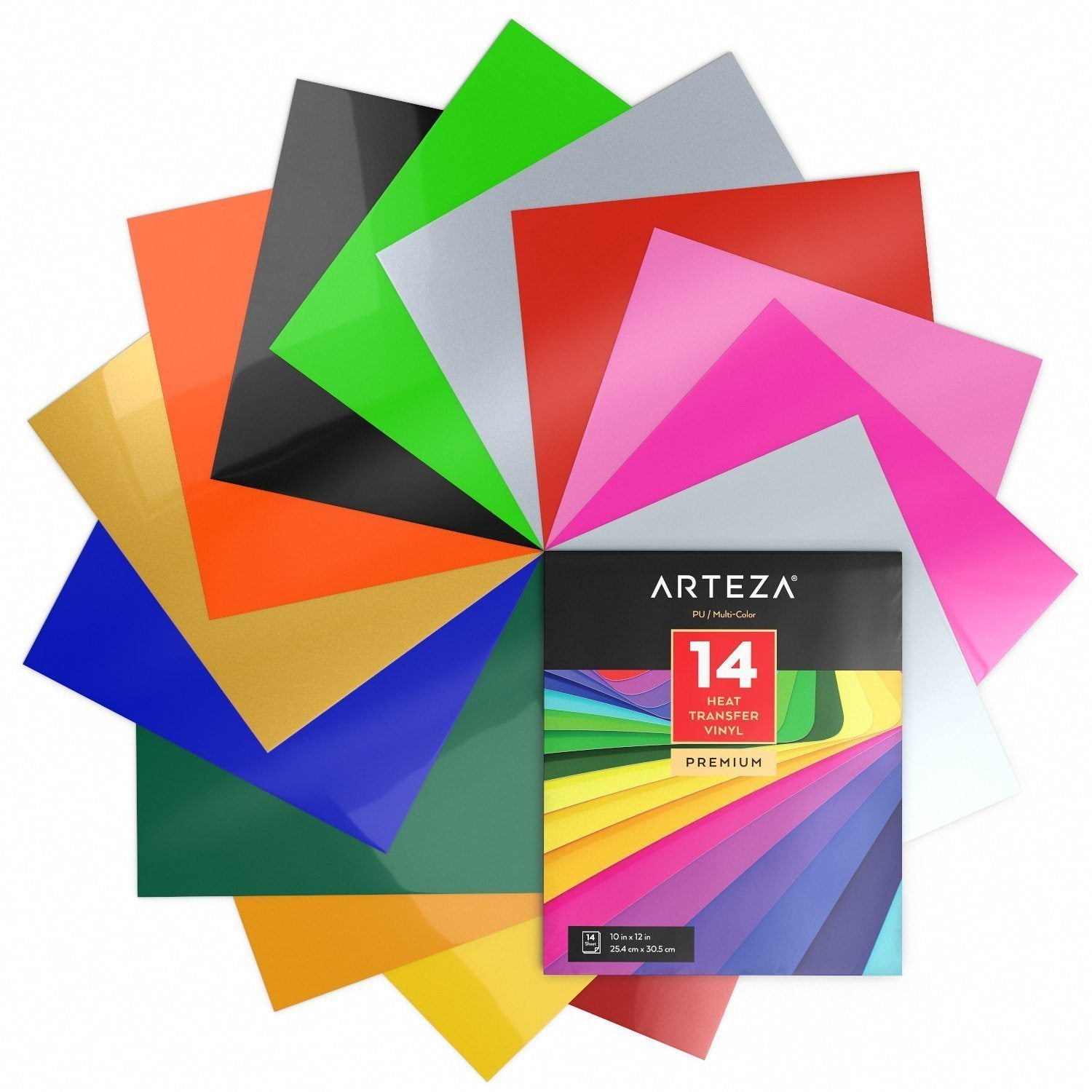 Arteza Heat Transfer Vinyl, Assorted Colors, 10"x12" Sheets - 14 Pack ...