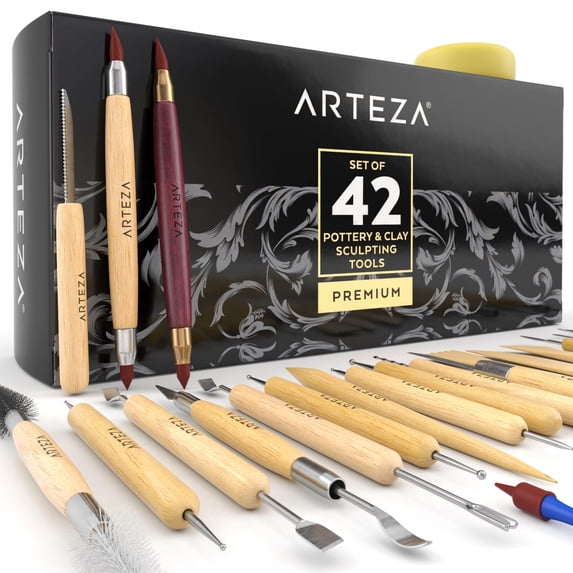 Arteza Beginners Ceramic Kit- Pottery and Clay Sculpting Tools Set, 42 ...