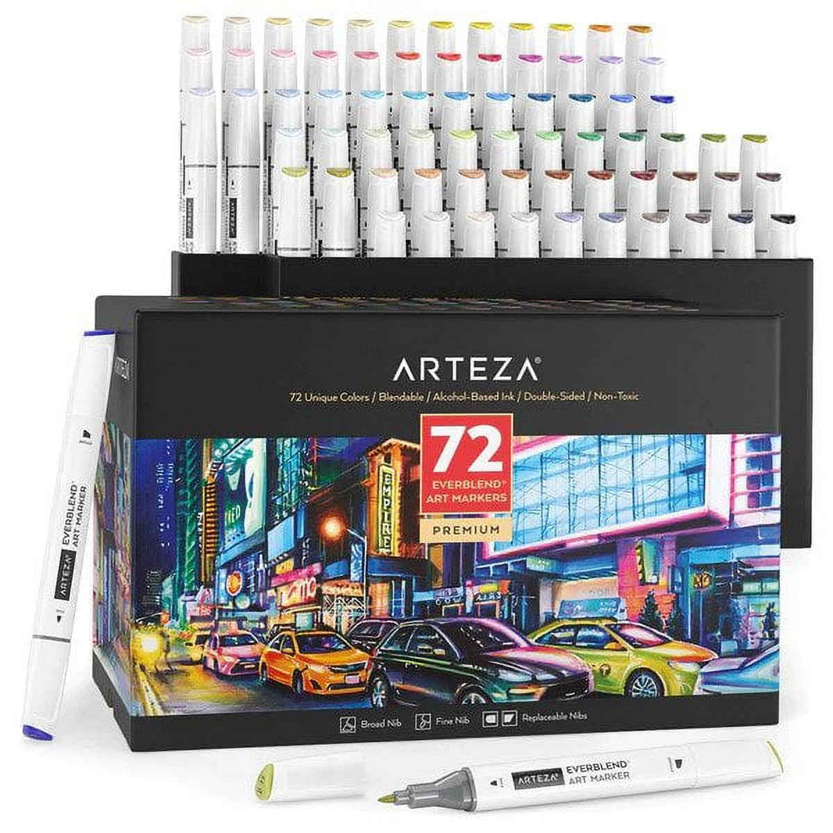Arteza EverBlend Ultra Artist Brush Markers, 72 Assorted Colors, Dual ...