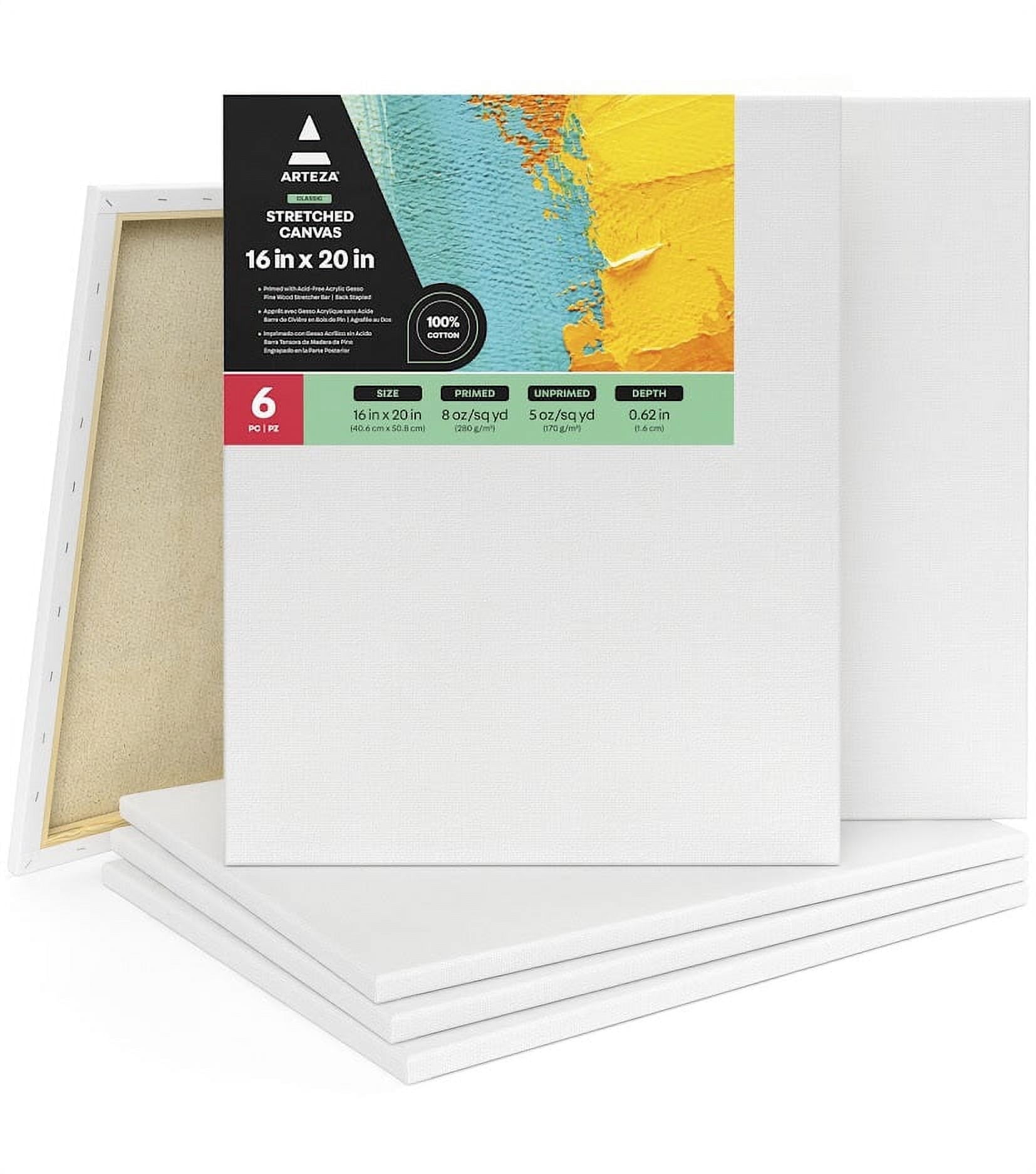 Arteza, 16" x 20" Stretched Canvas, Set of 6, White Cotton - Walmart.com