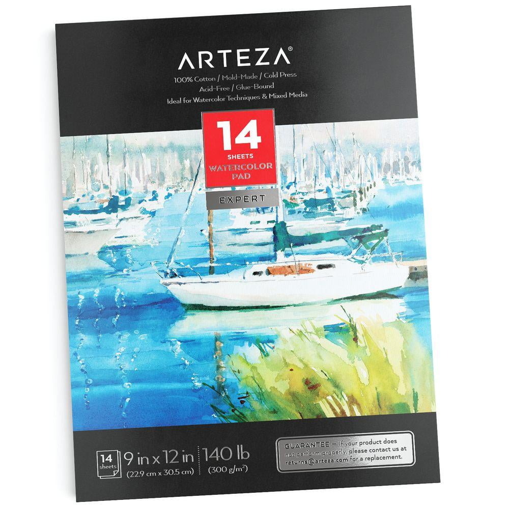 Arteza Watercolor Paper Pad, White DIY Frame, Bleed-Proof Paper, 9"x12 ...