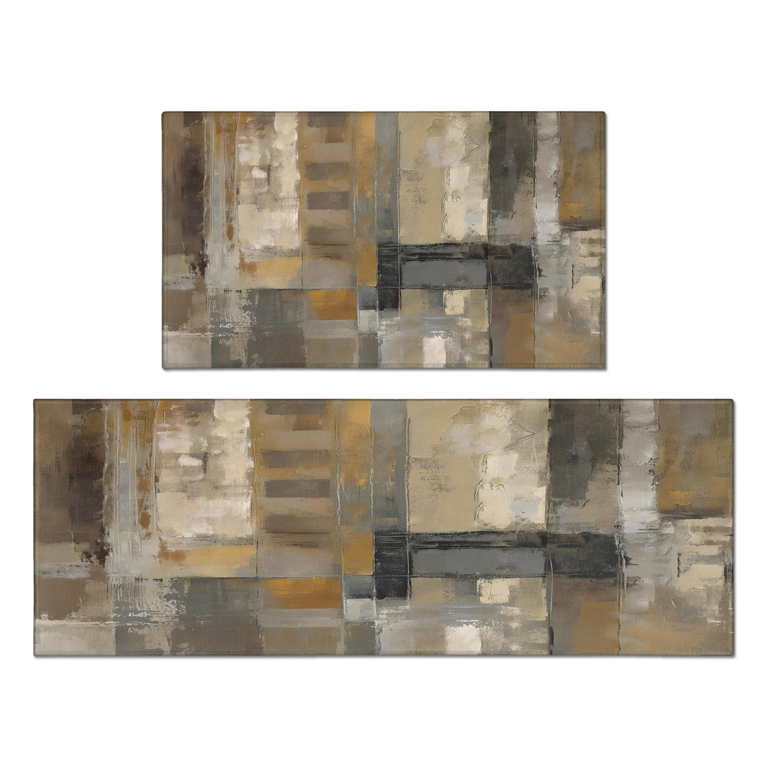 Artful Blue Grey Kitchen Rugs and Mats - Non-Skid & Washable, Set of 2 ...