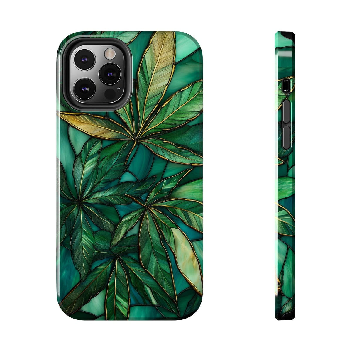 Artful Botanical Leaf Stained Glass Phone Case with iPhone 17 to 11 Pro ...