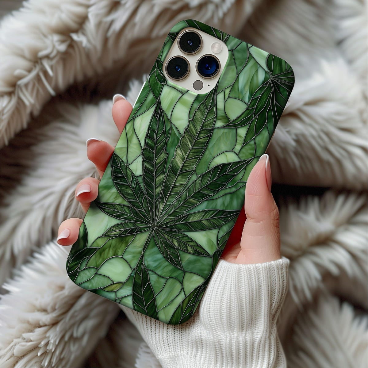 Artful Botanical Leaf Stained Glass Phone Case with iPhone 17 to 11 Pro ...