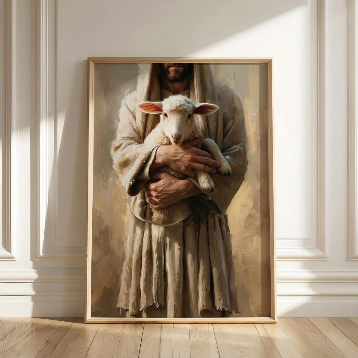 Artful Good Shepherd Jesus Holding Lamb Neutral Christian Vintage Bible ...