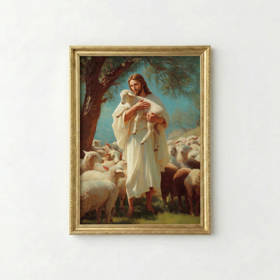 Artful Good Shepherd Jesus Holding Lamb Traditional Christian Lost ...