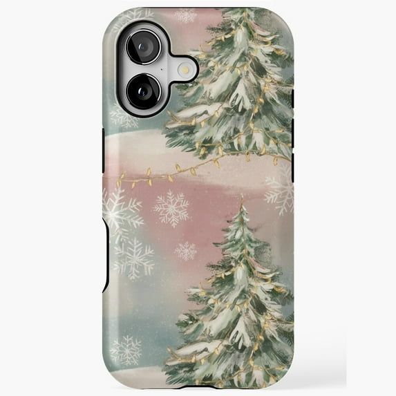Artful Holiday Night Scene with Lit Tree Case for iPhone 17 through 11 ...