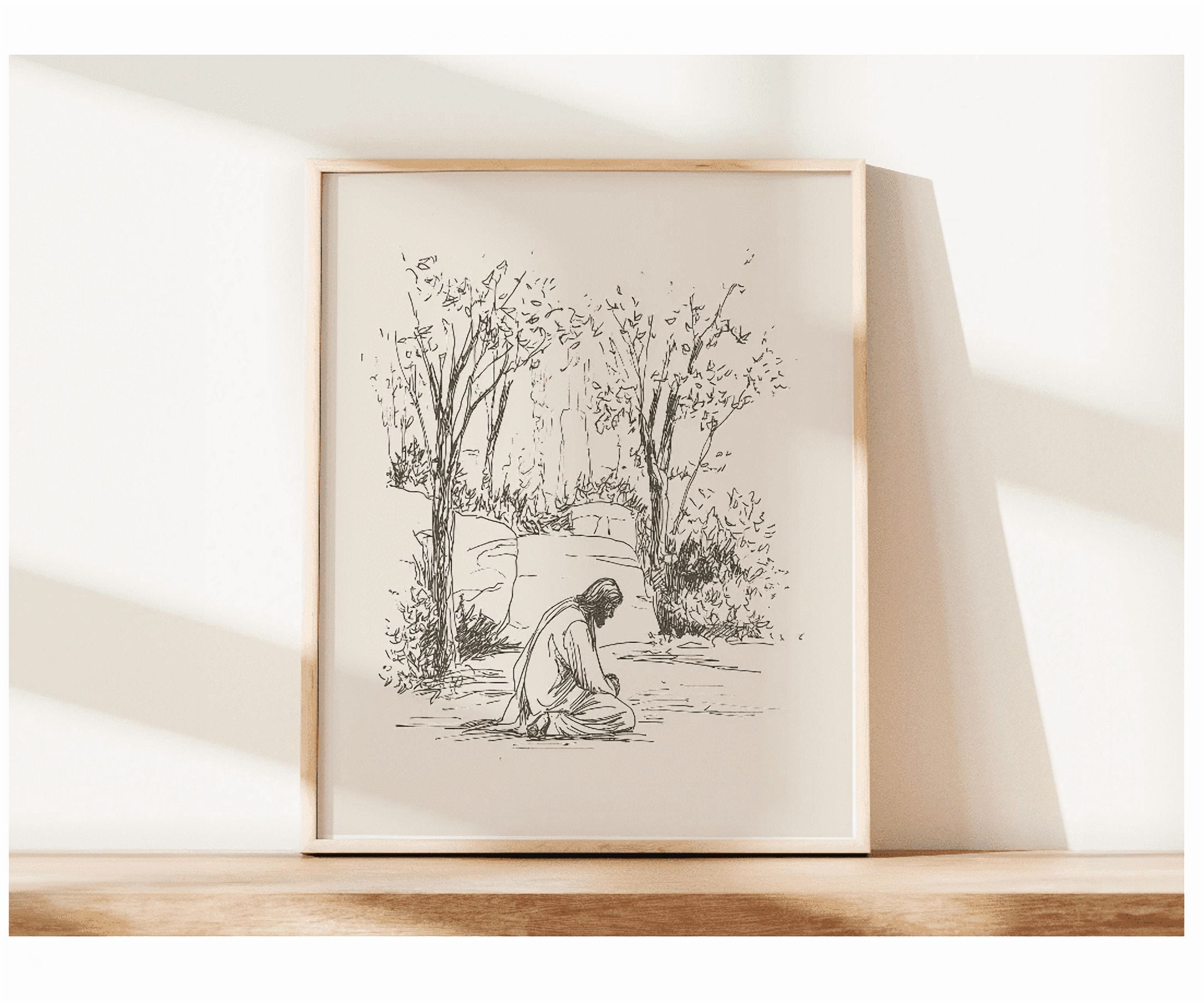 Artful Jesus Sketch Praying In The Garden Of Gethsemane Minimal Neutral ...
