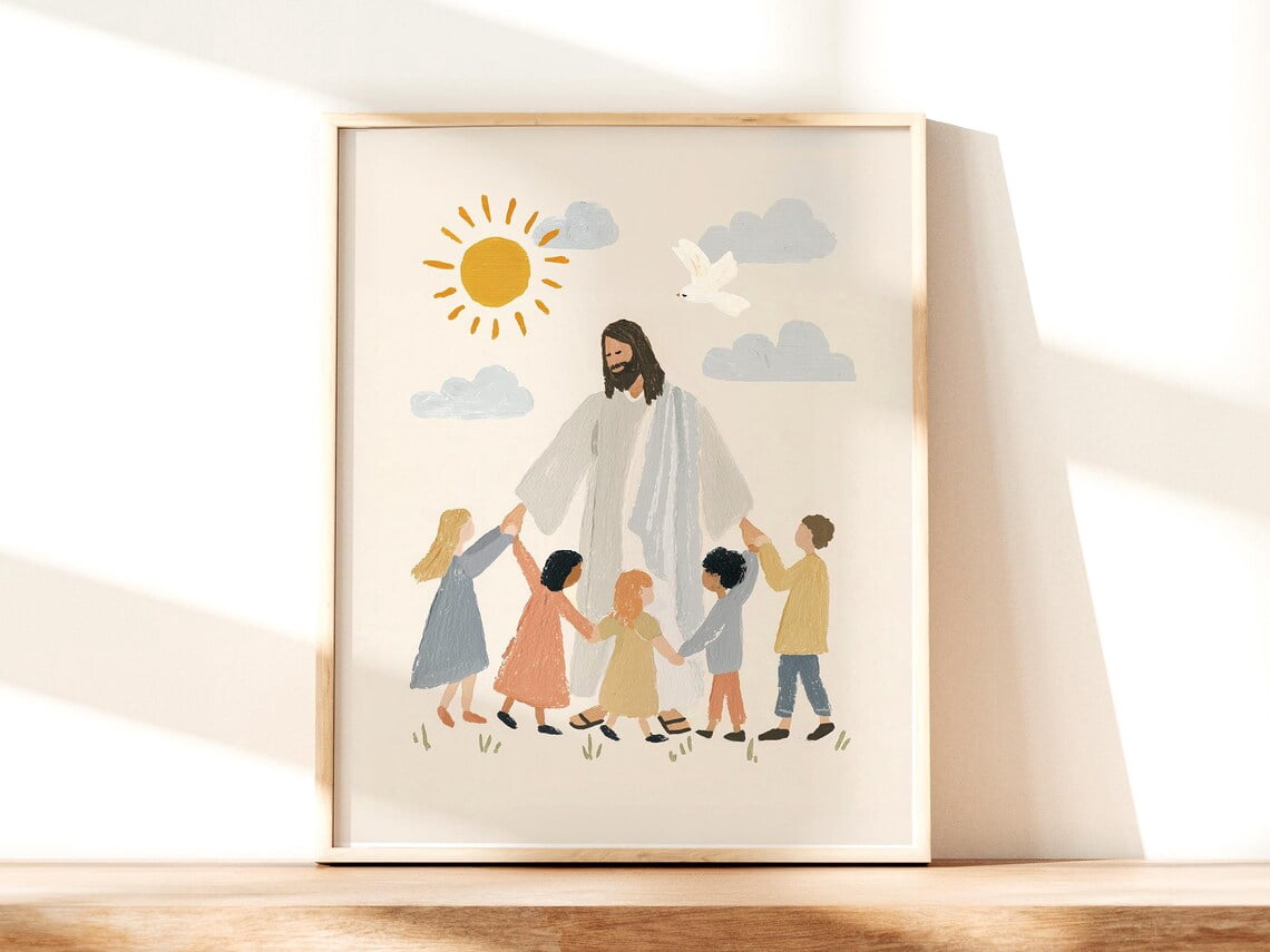 Artful Jesus With Children Nursery Artwork, Subtle Christian Modern Art ...