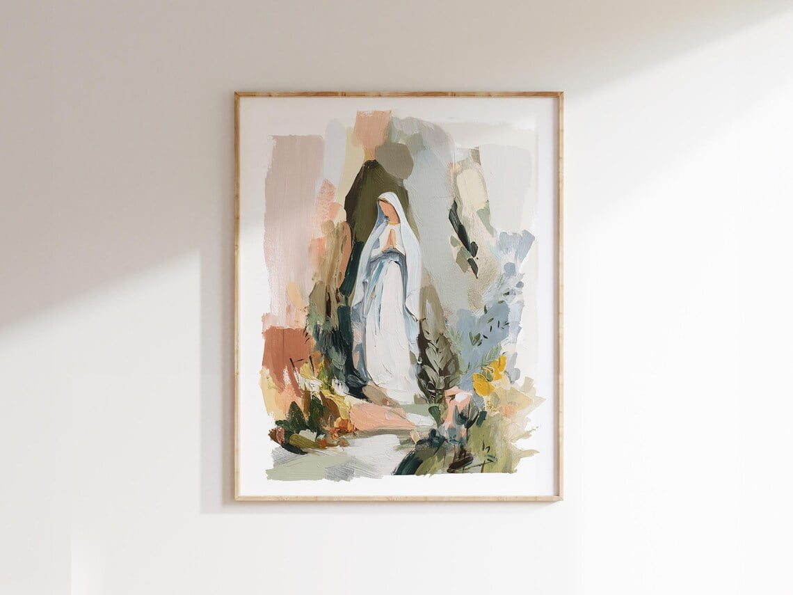 Artful Painting Our Lady Of Lourdes Artwork Virgin Mary Catholic Modern ...