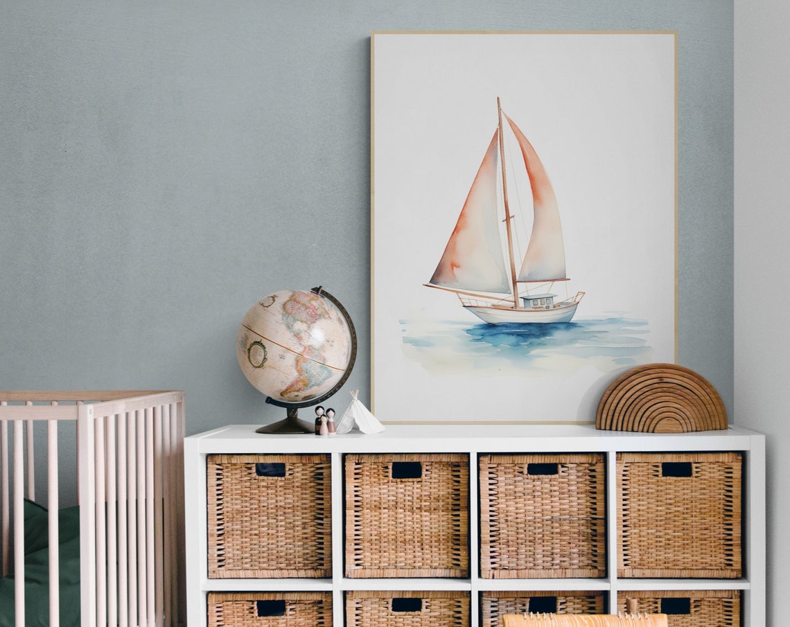 Artful Sailboat, Coastal, Ocean Themed Nursery, Coastal Nursery, Beach ...