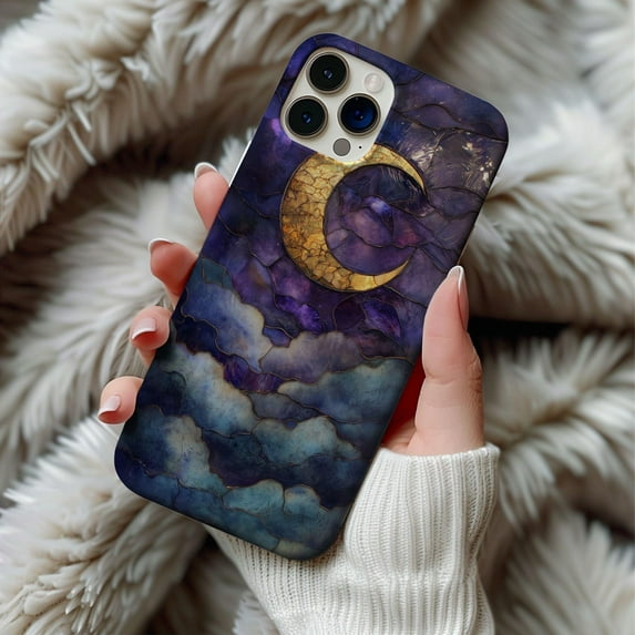 Artful Trendy Aesthetic Celestial Crescent Moon Stained Glass Case with ...
