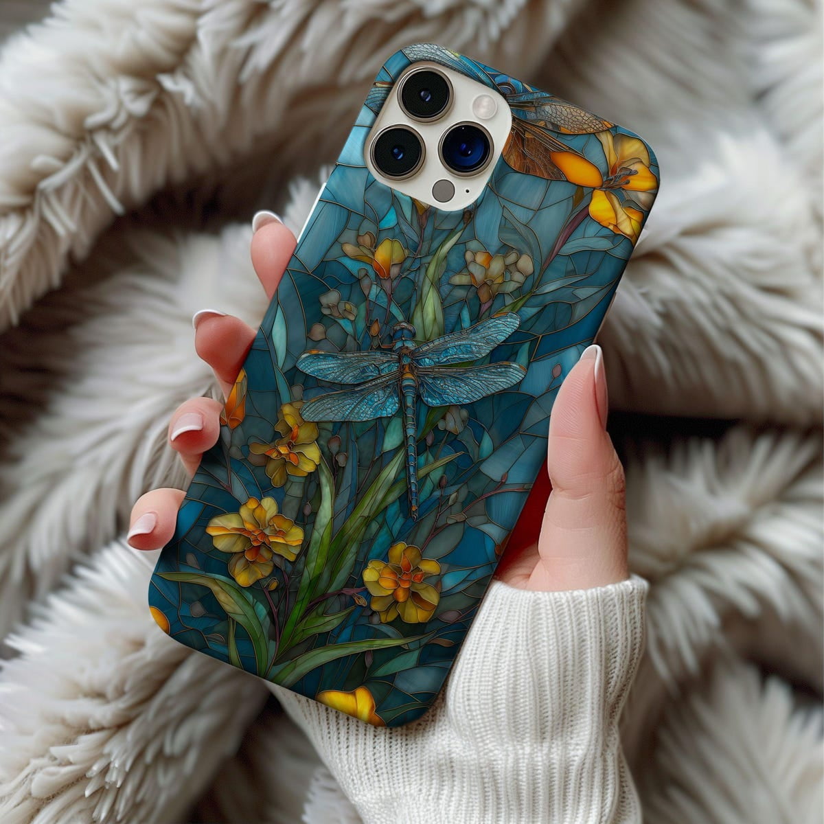 Artful Trendy Blue Mosaic Wildflower Stained Glass Dragonfly Case with ...