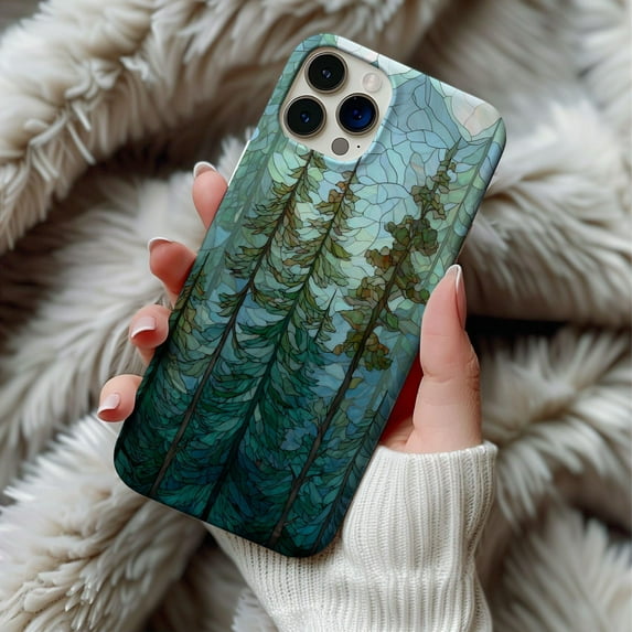 Artful Trendy Stained Glass Pine Tree Christmas Themed Phone Case with ...