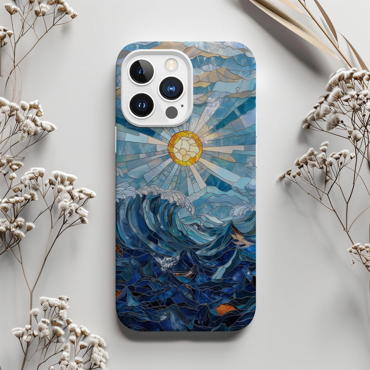 Artful Vintage Aesthetic Ocean Lover Sun Rays and Waves Phone Case with ...