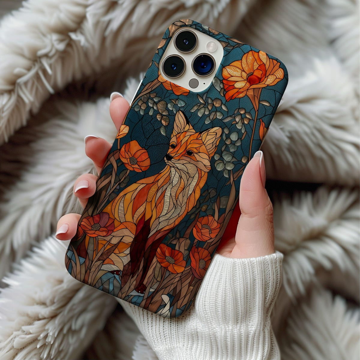Artful Vintage Wildflower Floral Stained Glass Fox Phone Case with ...
